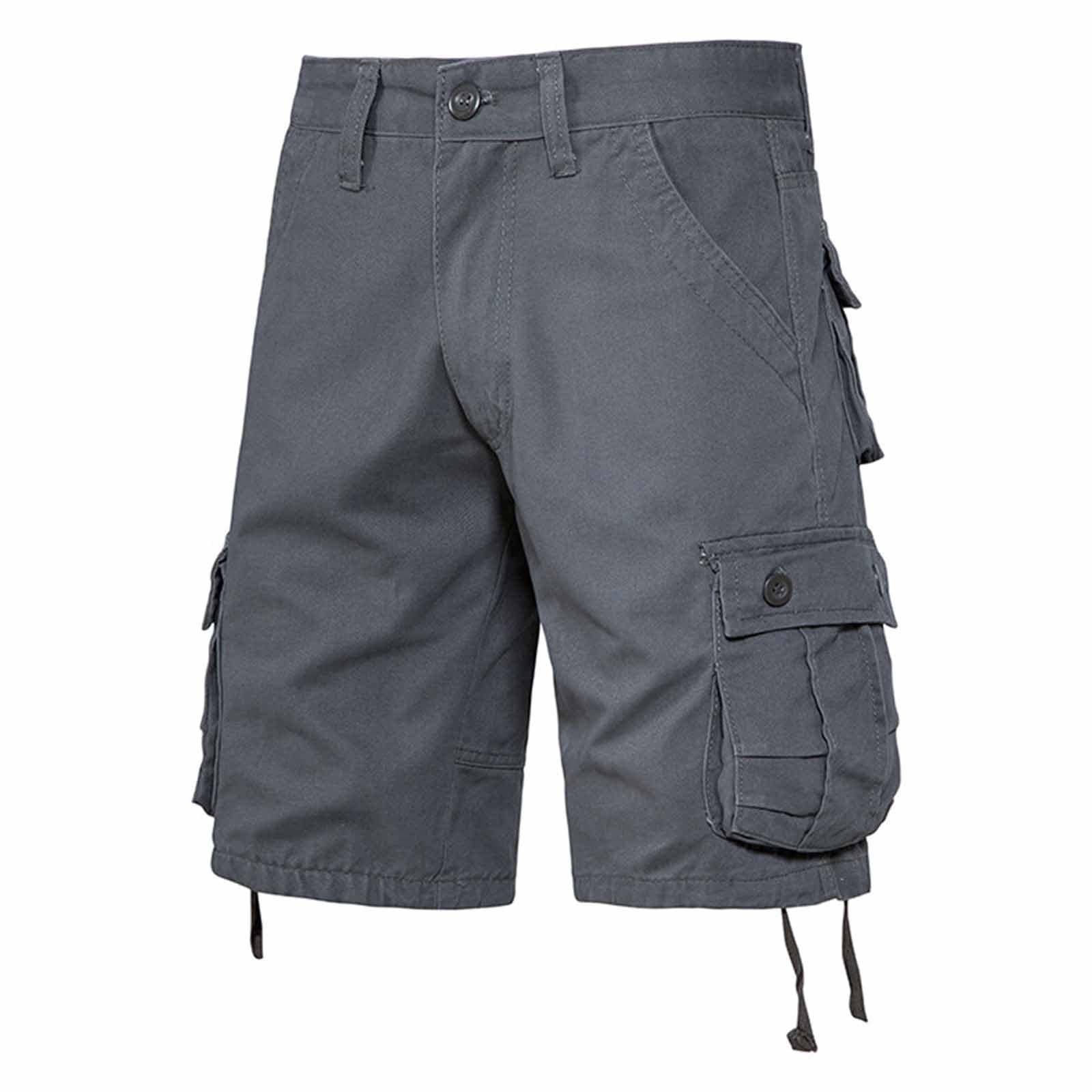SYMOID Mens Polyester Cargo Shorts with Button Closure and Multi ...