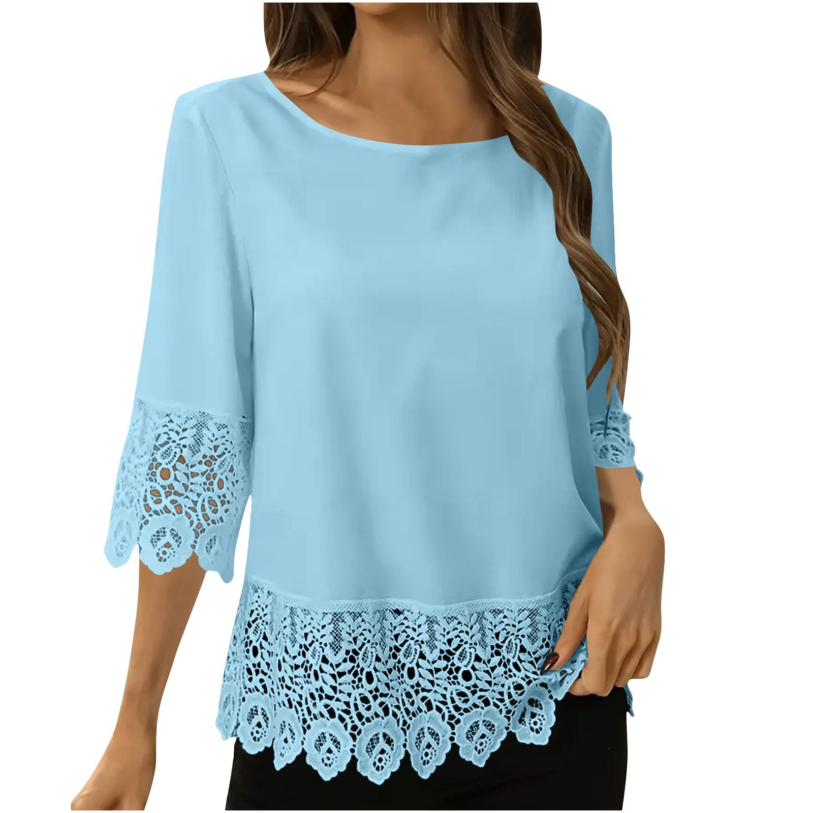 SYMOID Summer Tunics Top for Women 2025 Women's Scoop Neck Shirts Tops Leisure 3/4 Sleeve ...