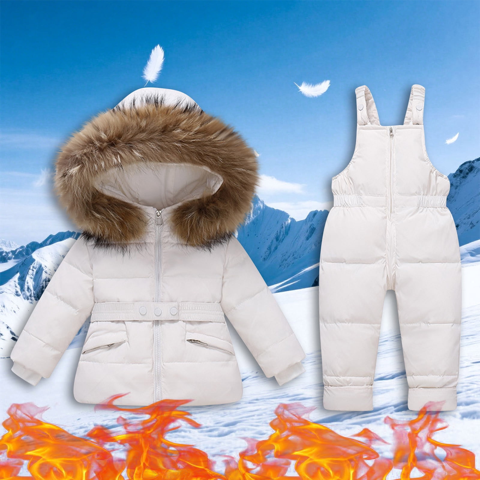 SYMOID Warm Kids Girl White Winter Snowsuit - 2-Piece Puffer Jacket ...