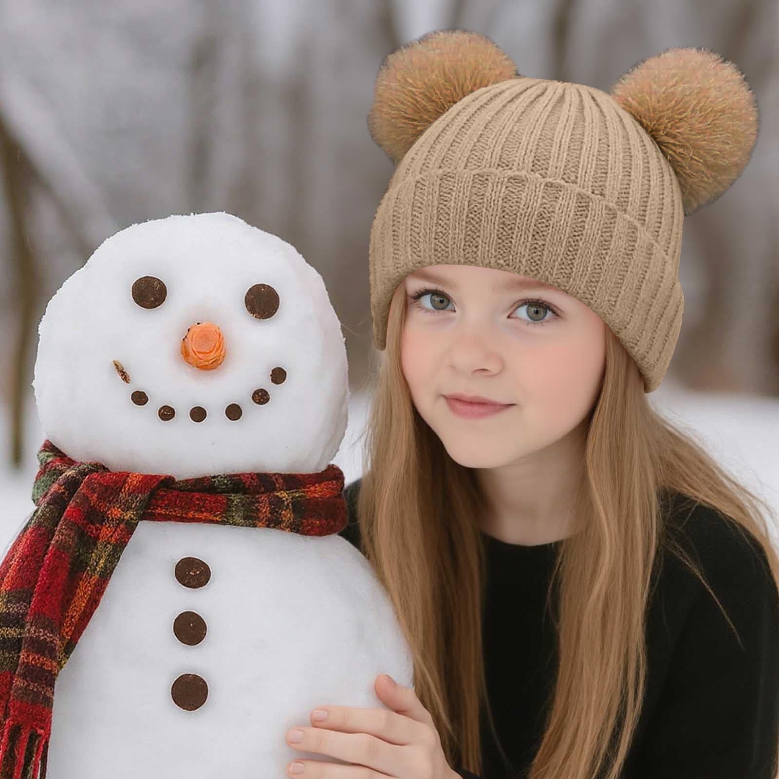 SYMOID Warm Knit Cotton Double Pom Pom Beanie - Unisex Ribbed Cuffed ...
