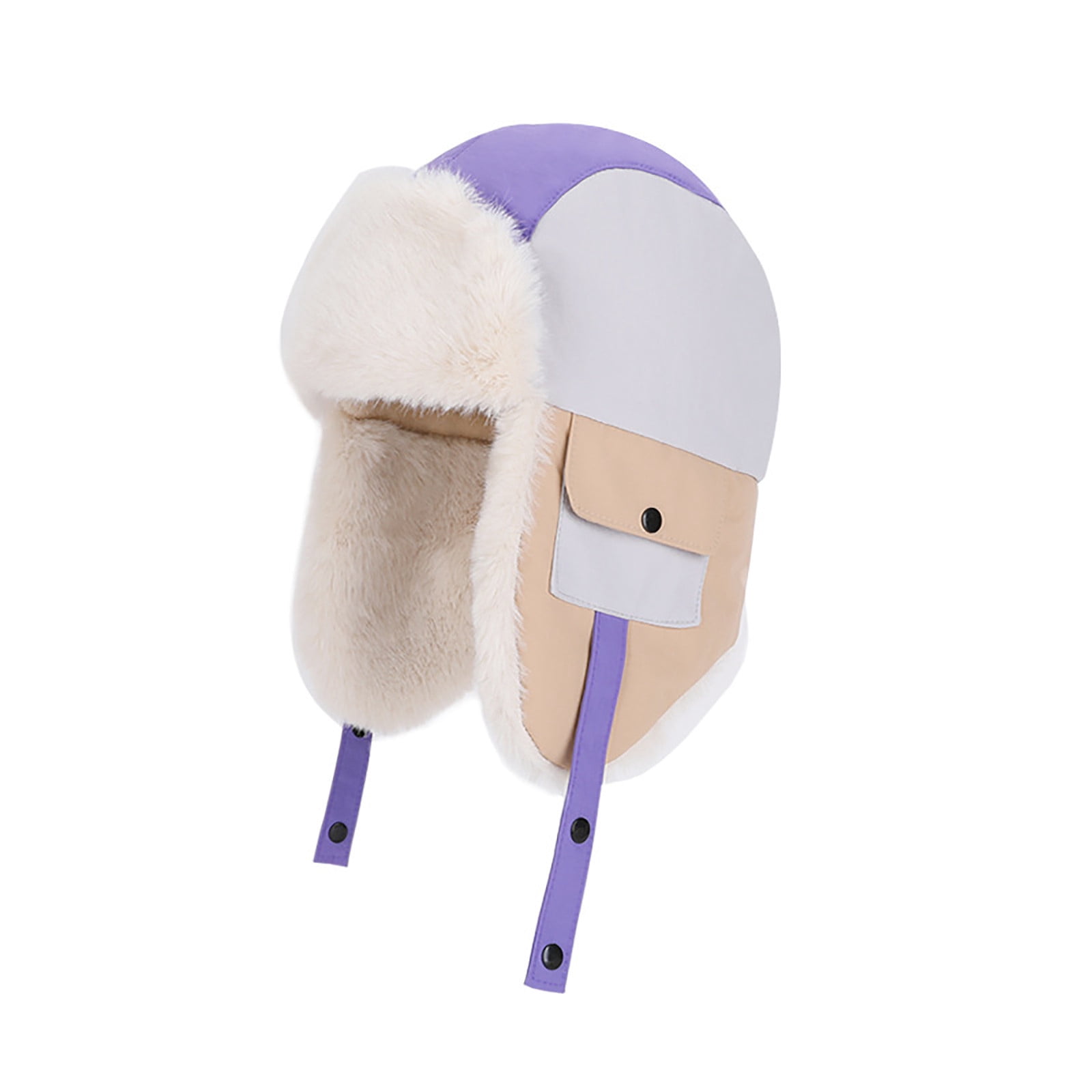 SYMOID Warm Purple Unisex Kids Trapper Hat - Faux Faux Fur Lined ...