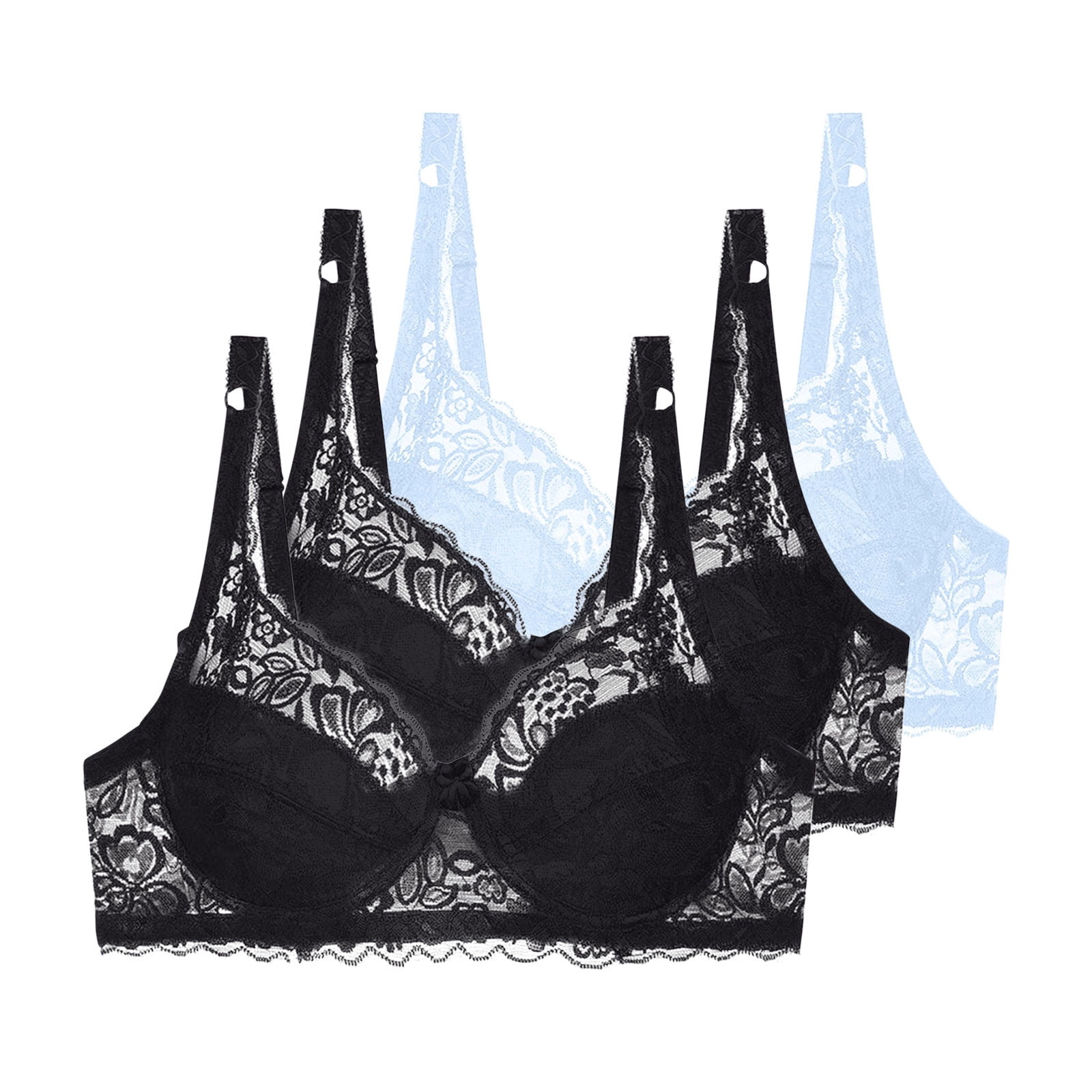 SYMOID Womens 3 Pack Light Blue Lace Bra Set - Soft Stretch Adjustable ...