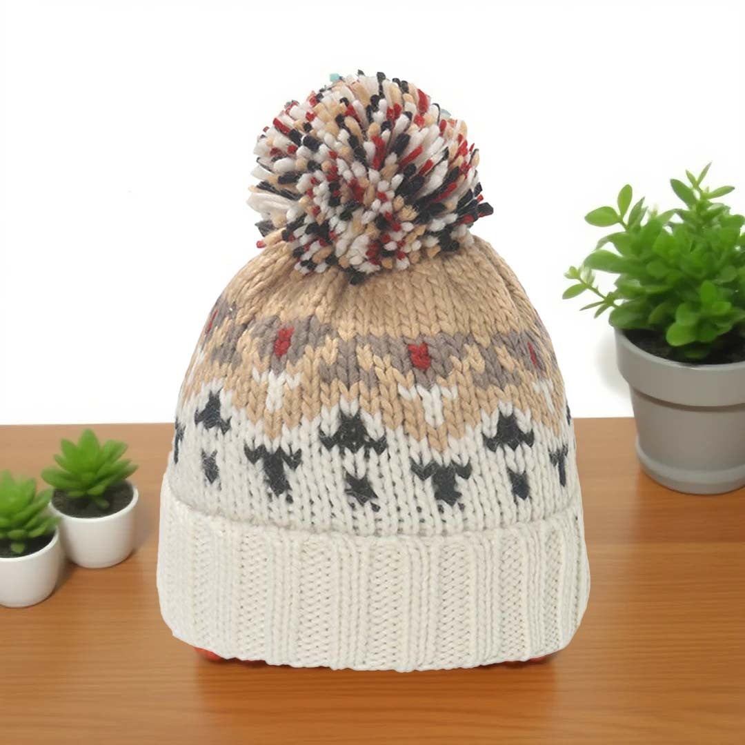 SYMOID Womens White Winter Pom Pom Beanie - 100% Polyester Retro ...