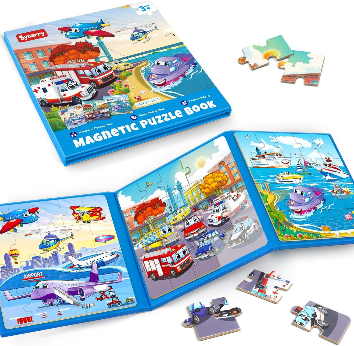 SYNARRY Air Land Water Transport Magnetic Puzzles for Toddlers 3-5 ...