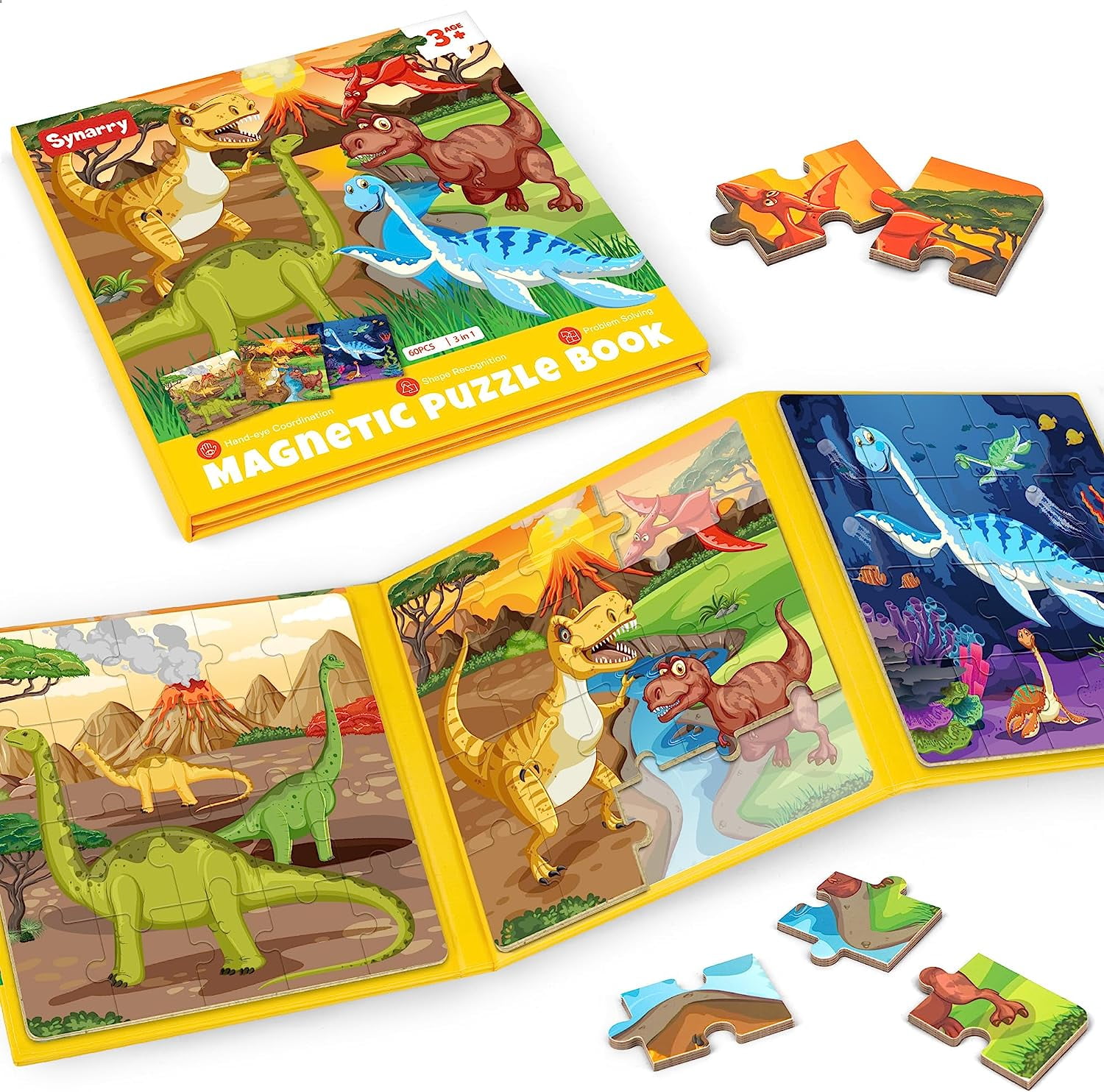 SYNARRY 20-Piece Magnetic Dinosaur Puzzles for Kids 3-5, Travel ...