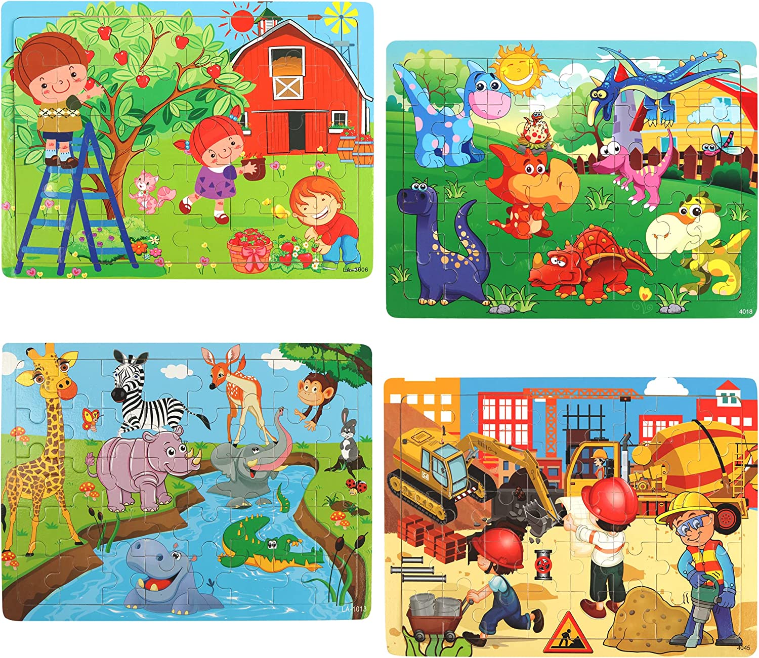 Melissa & Doug Wooden Jigsaw Puzzles Set, Vehicles and Construction ...
