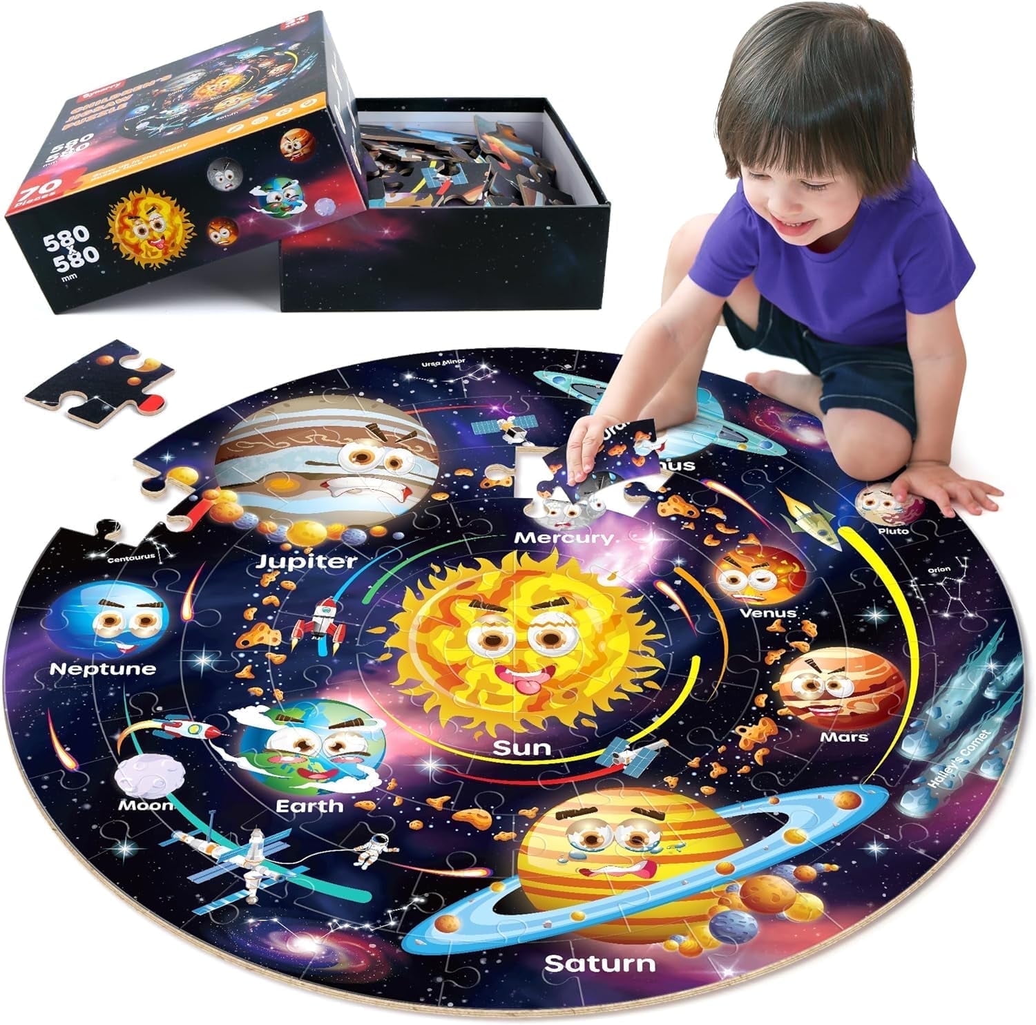 SYNARRY Solar System Floor Puzzle, 70-Piece STEM Wooden Brain Teaser ...