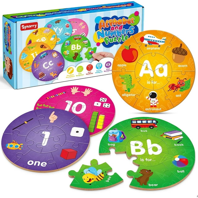 SYNARRY Wooden Alphabet & Number Puzzles, ABC & Math Matching for Kids ...