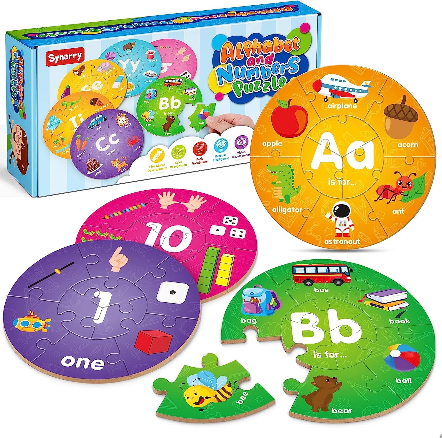 SYNARRY Wooden Alphabet & Number Puzzles, ABC & Math Matching for Kids ...