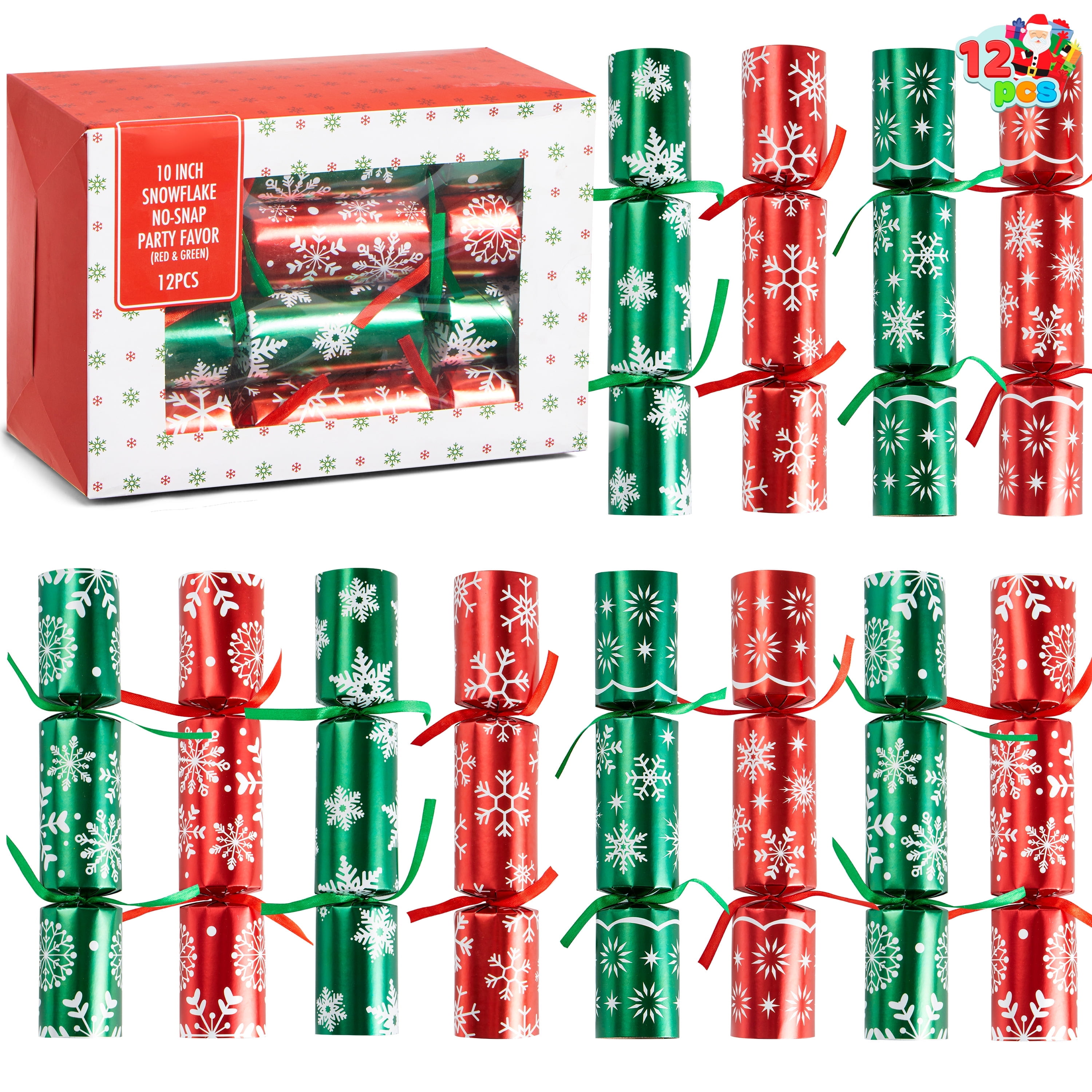 Joyfy 12 Pcs Christmas Crackers Party Favor Non-Snap Red & Green ...