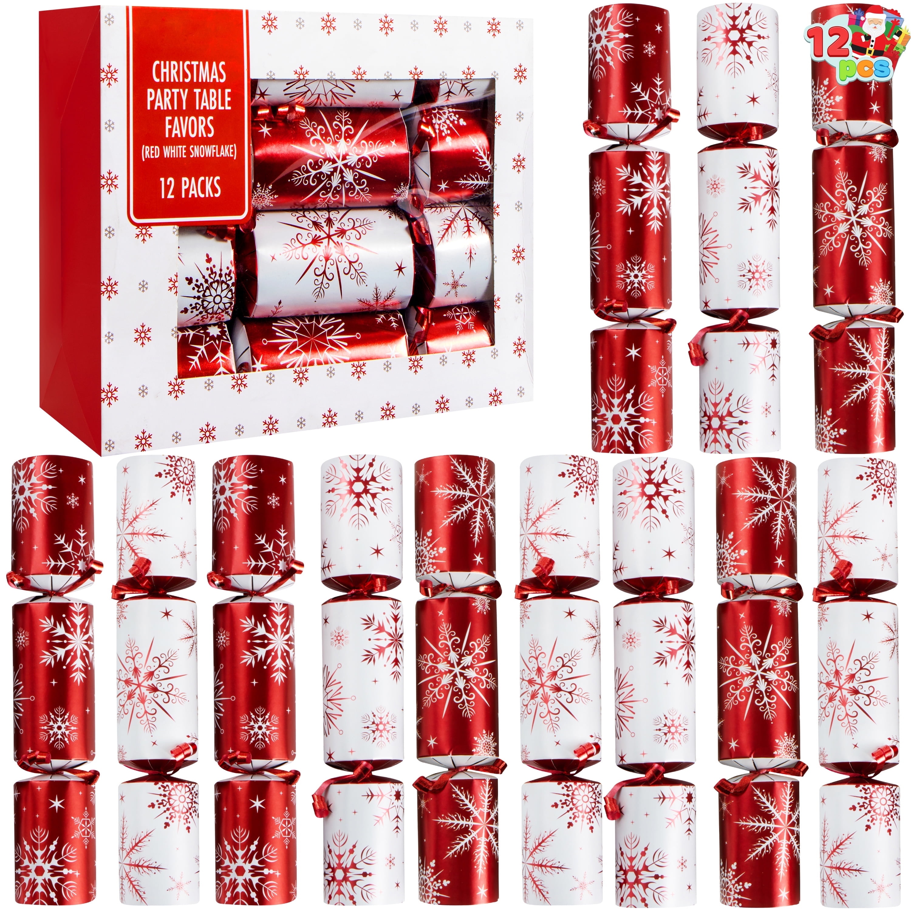 Joyfy 12 Pcs Christmas Crackers Party Favor Non-Snap Red & White ...