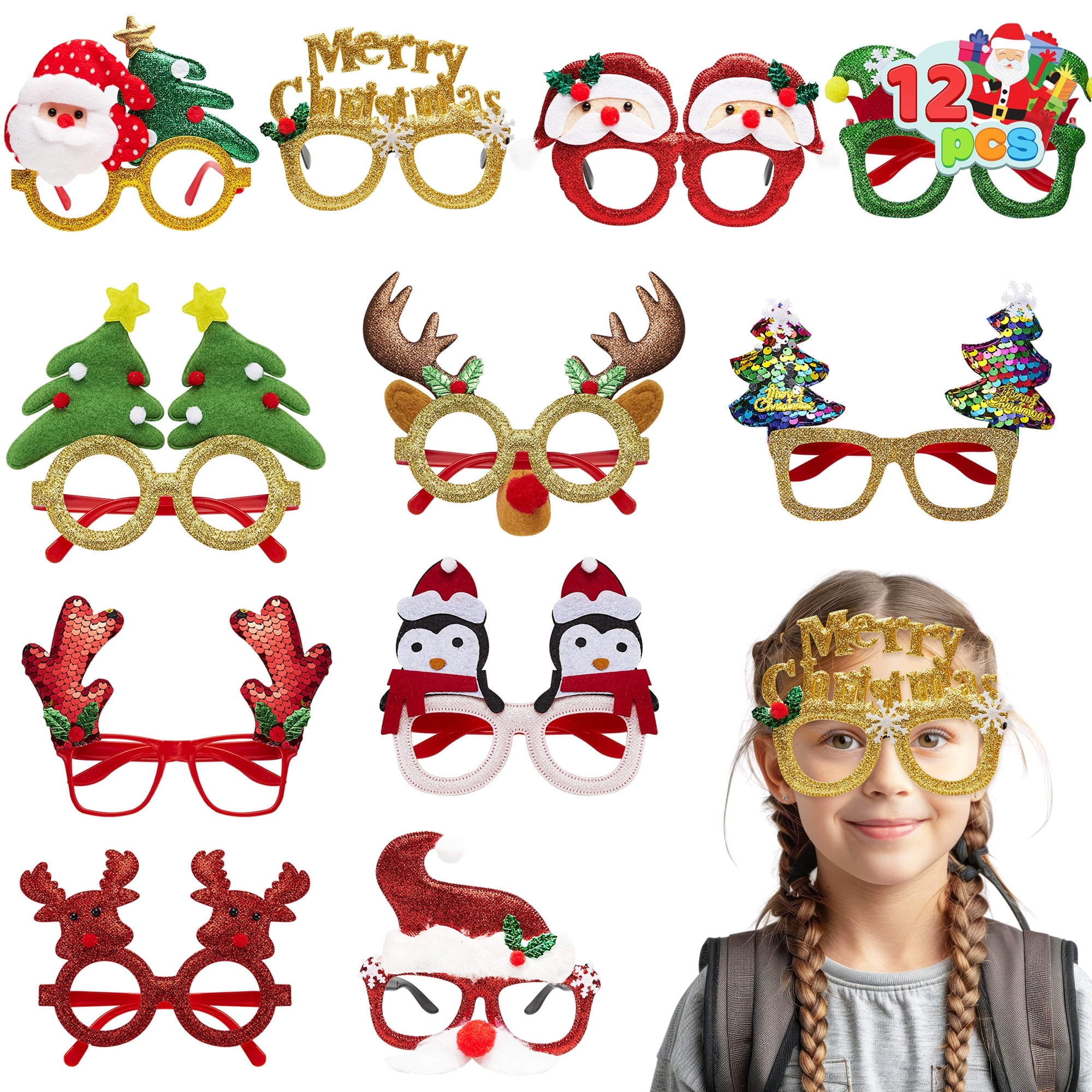 Joyfy 12 Pcs Christmas Eyeglasses Frames Glitter Party Glasses Frames ...