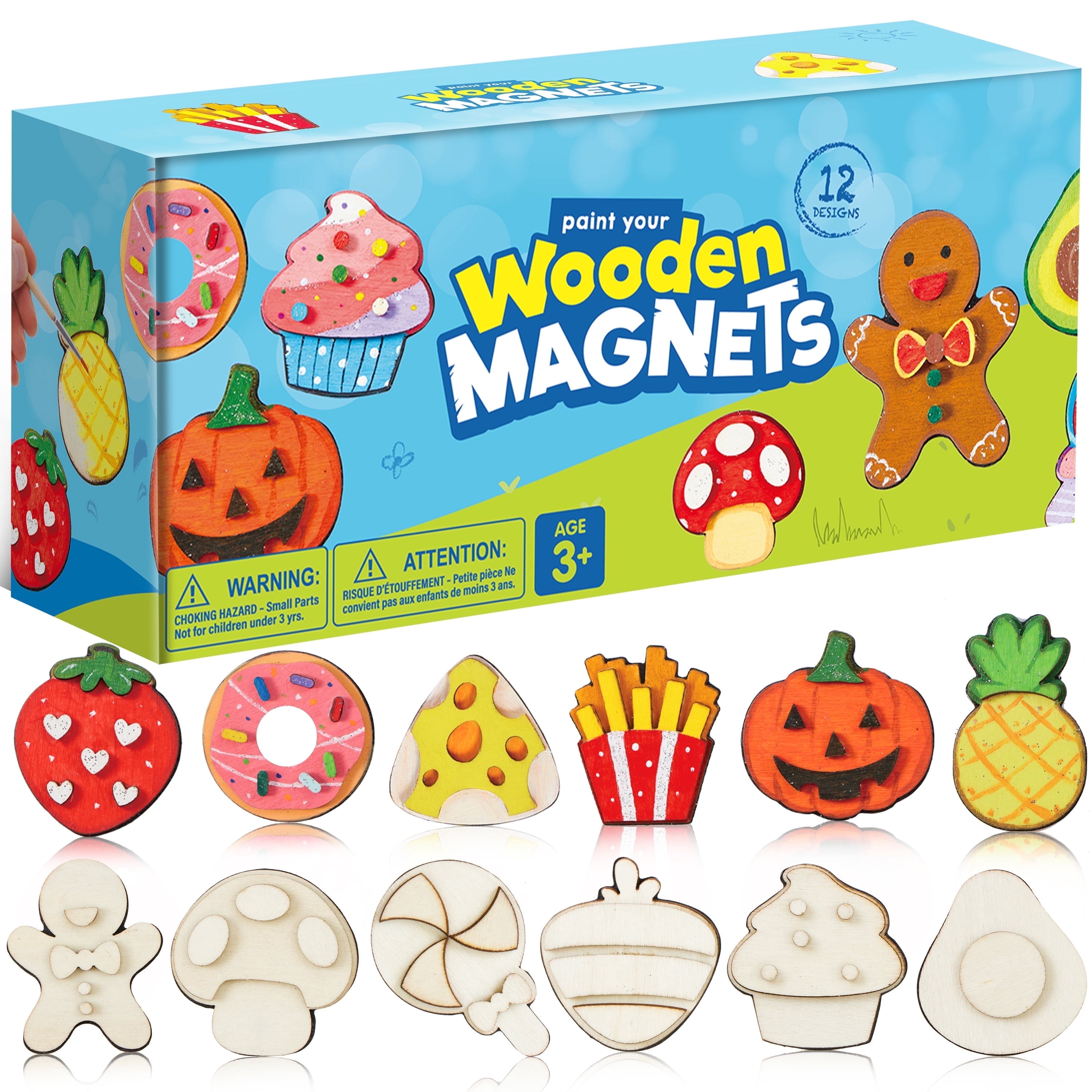 Joyfy, Food Wooden Magnets Painting Kit, 12 pcs, Ages 3+ - Walmart.com