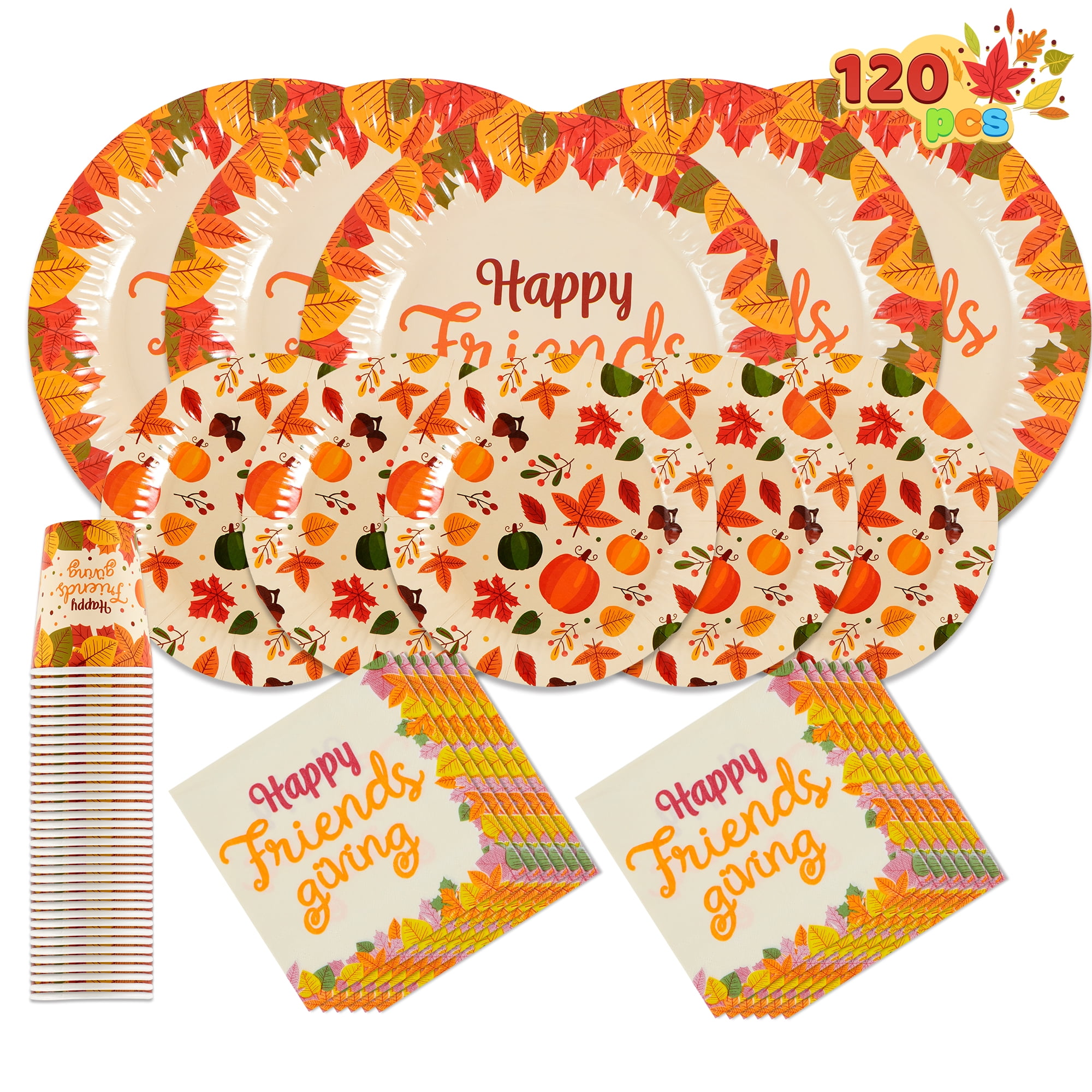SYNCFUN 120 Pcs Thanksgiving Disposable Dinnerware Set With 24 Dinner ...