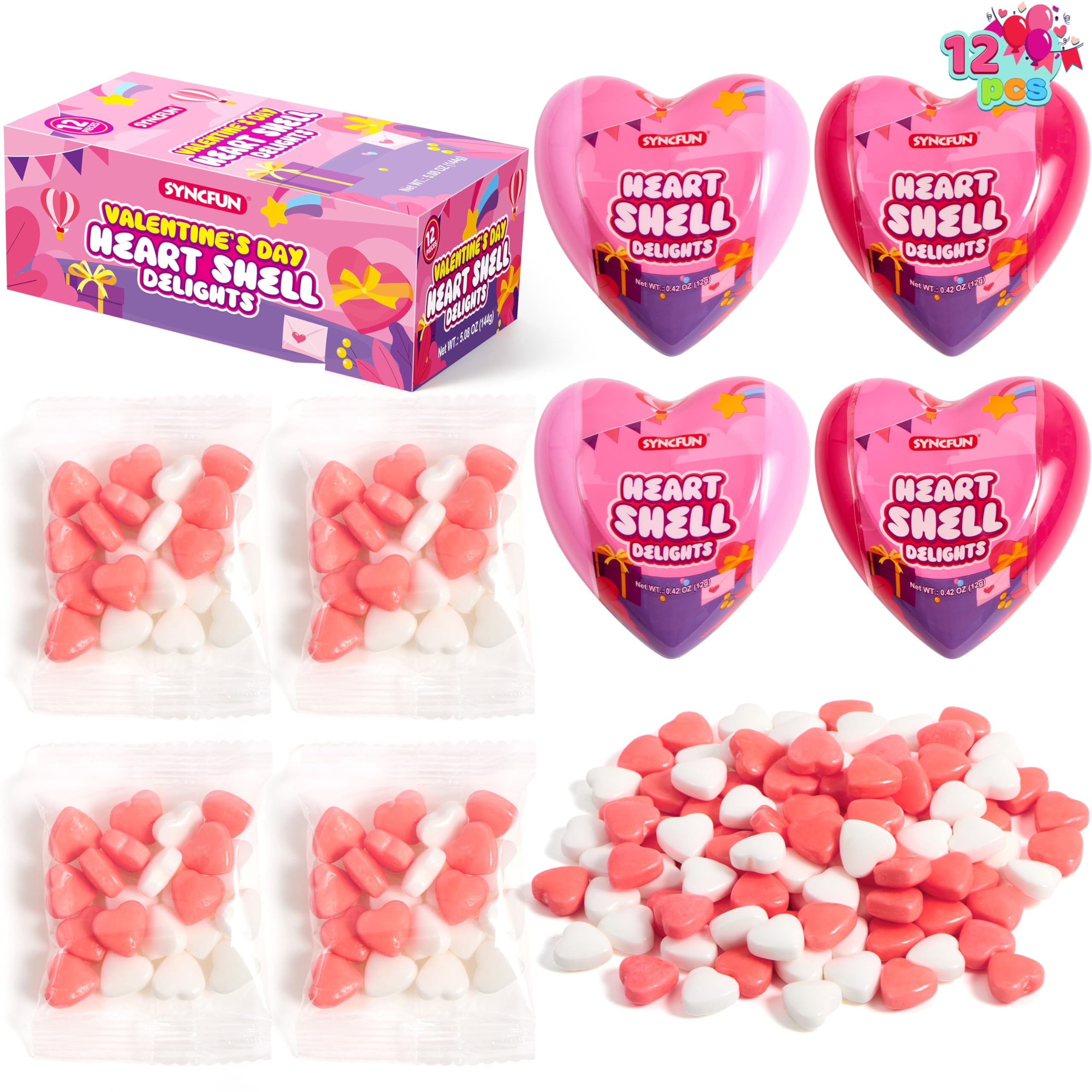 SYNCFUN 12PCS Valentine Heart YPF5 Shell Hard Candy, Individually ...