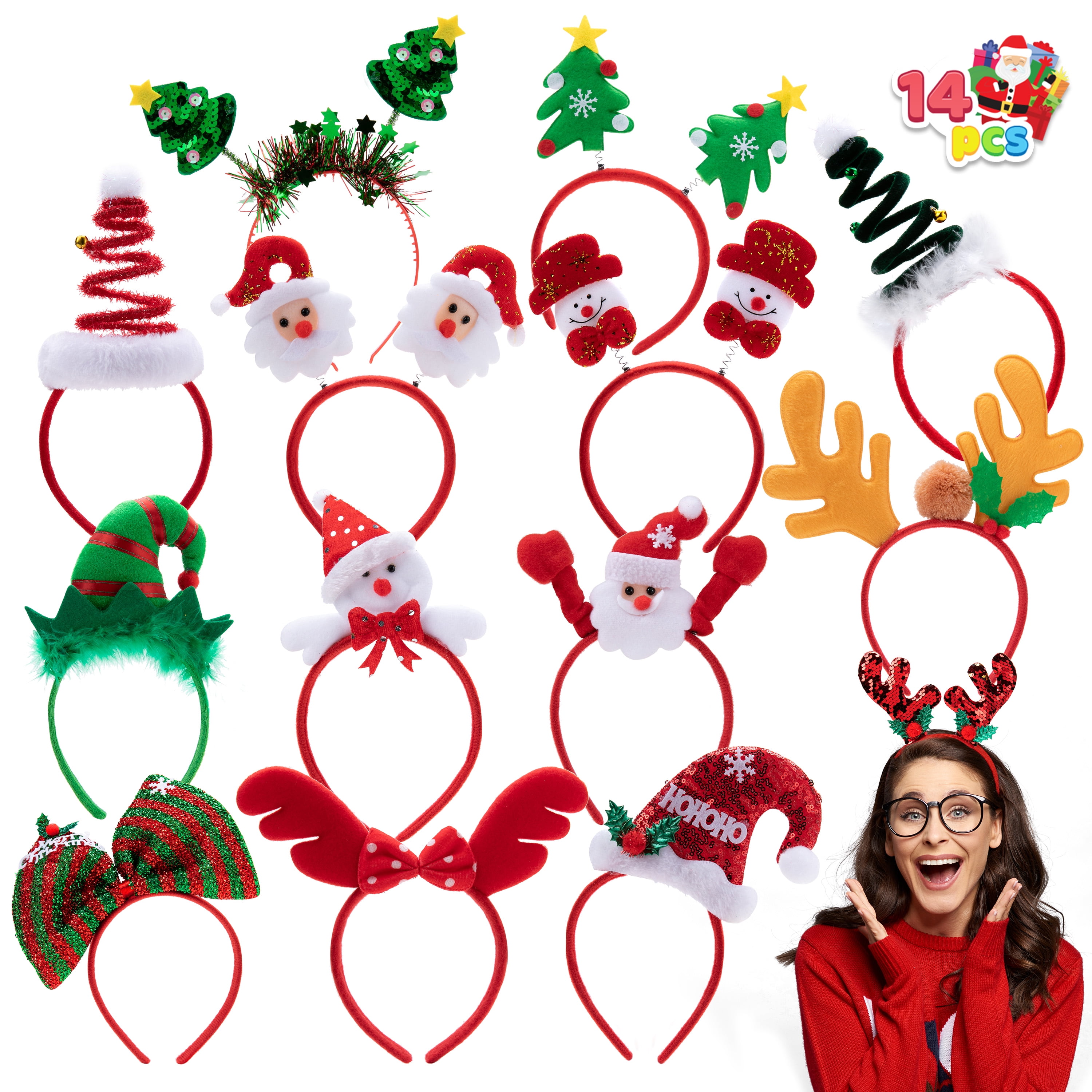 SYNCFUN 14 Pcs Christmas Headbands with Different Designs Santa Holiday ...