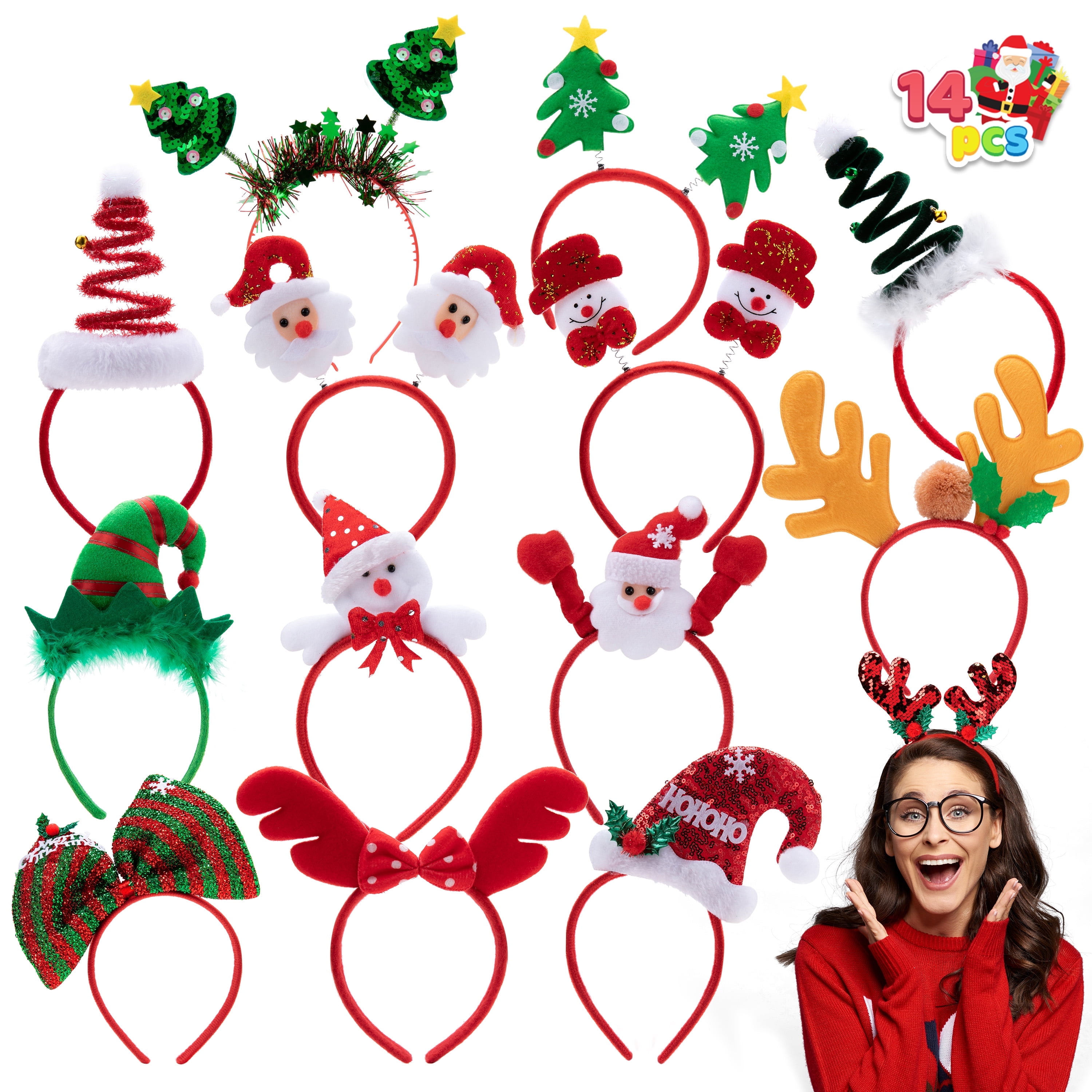 Joyfy 14 Pcs Christmas Headbands with Different Designs Santa Holiday ...