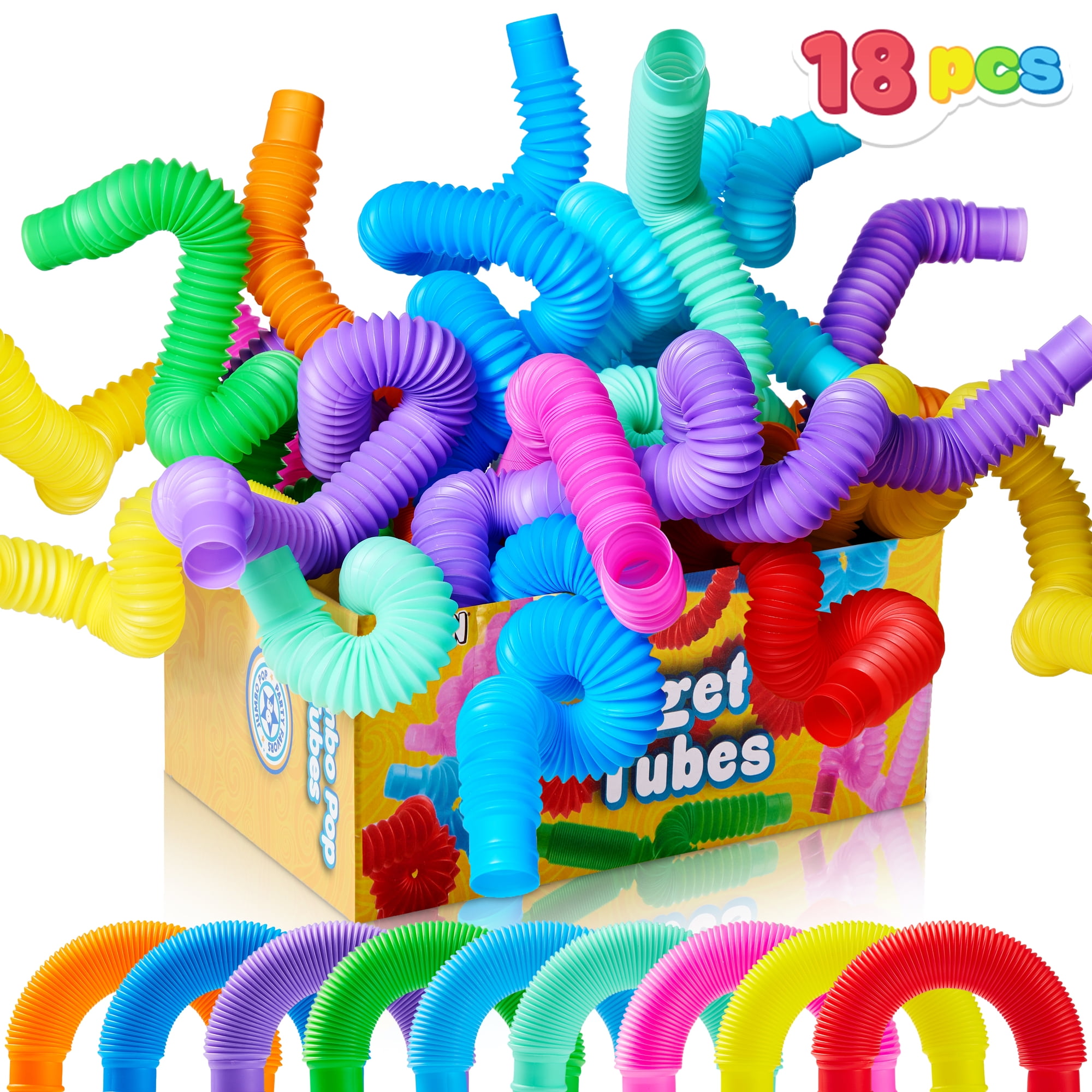 SYNCFUN 36 Pack Pop Tubes Party Favors Fidget Tubes for Kids 9 Colors Connectable & Extendable ...