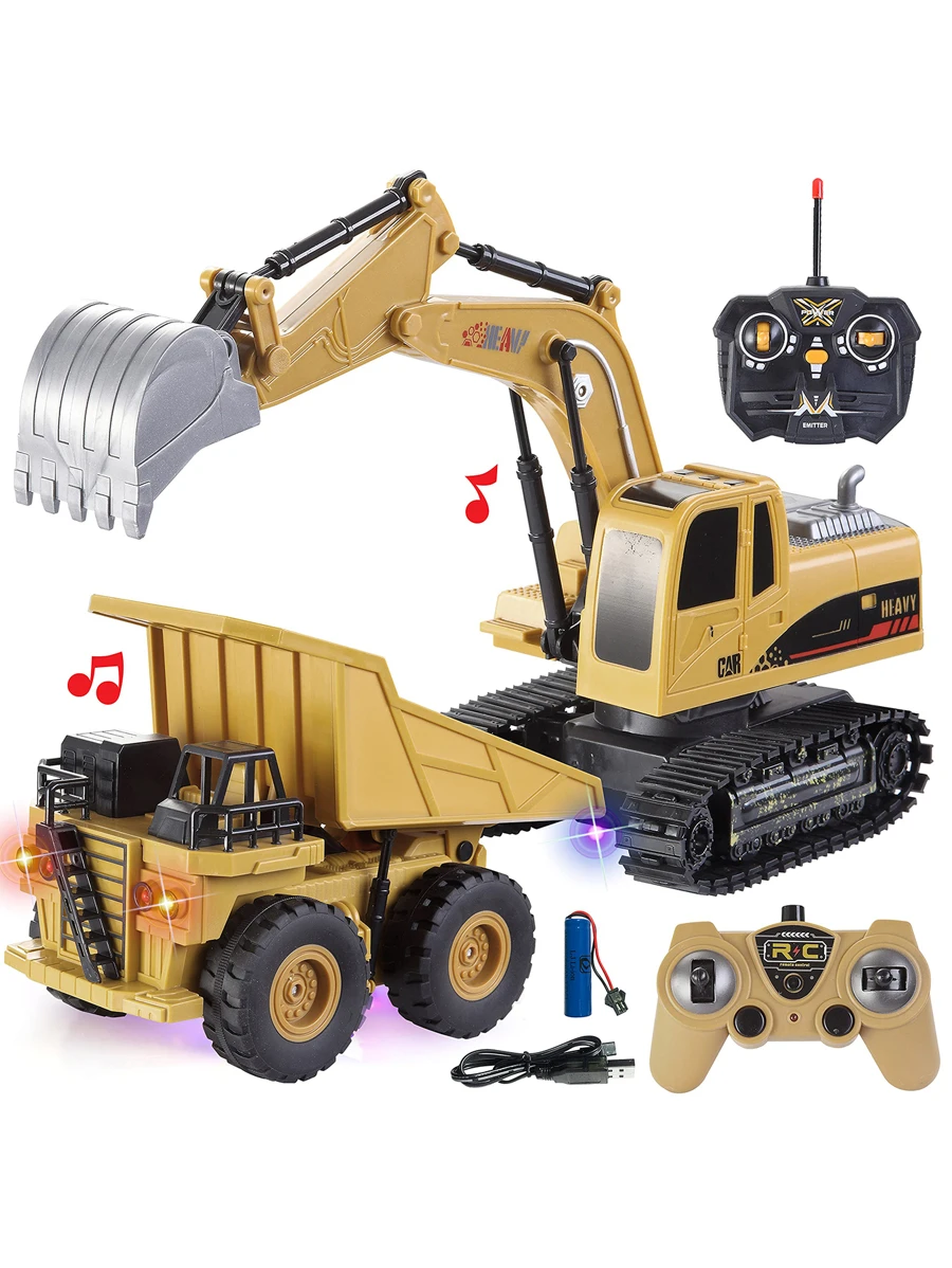 SYNCFUN 2 PCS Remote Control Construction Vehicle Toy Set, Friction ...