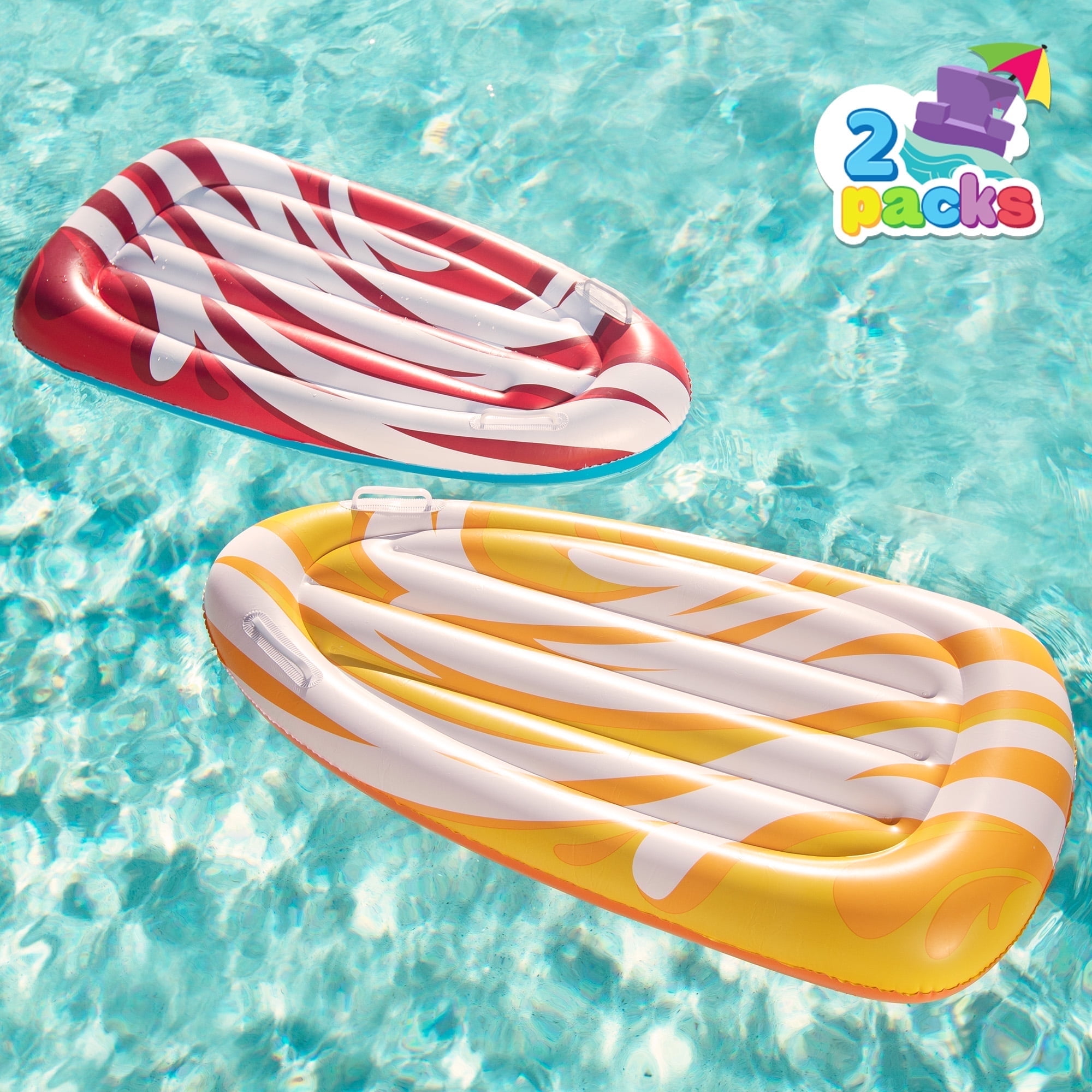 Joyfy Inflatable Bodyboard 2 Pack with Handles for Kids Water Fun Pool ...