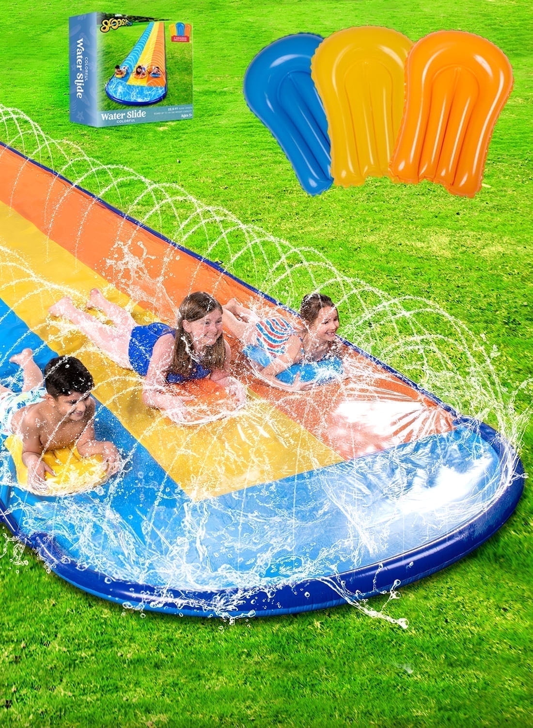 SYNCFUN 22.5ft Triple Water Slide, 3 Inflatable Boards, Outdoor Splash ...