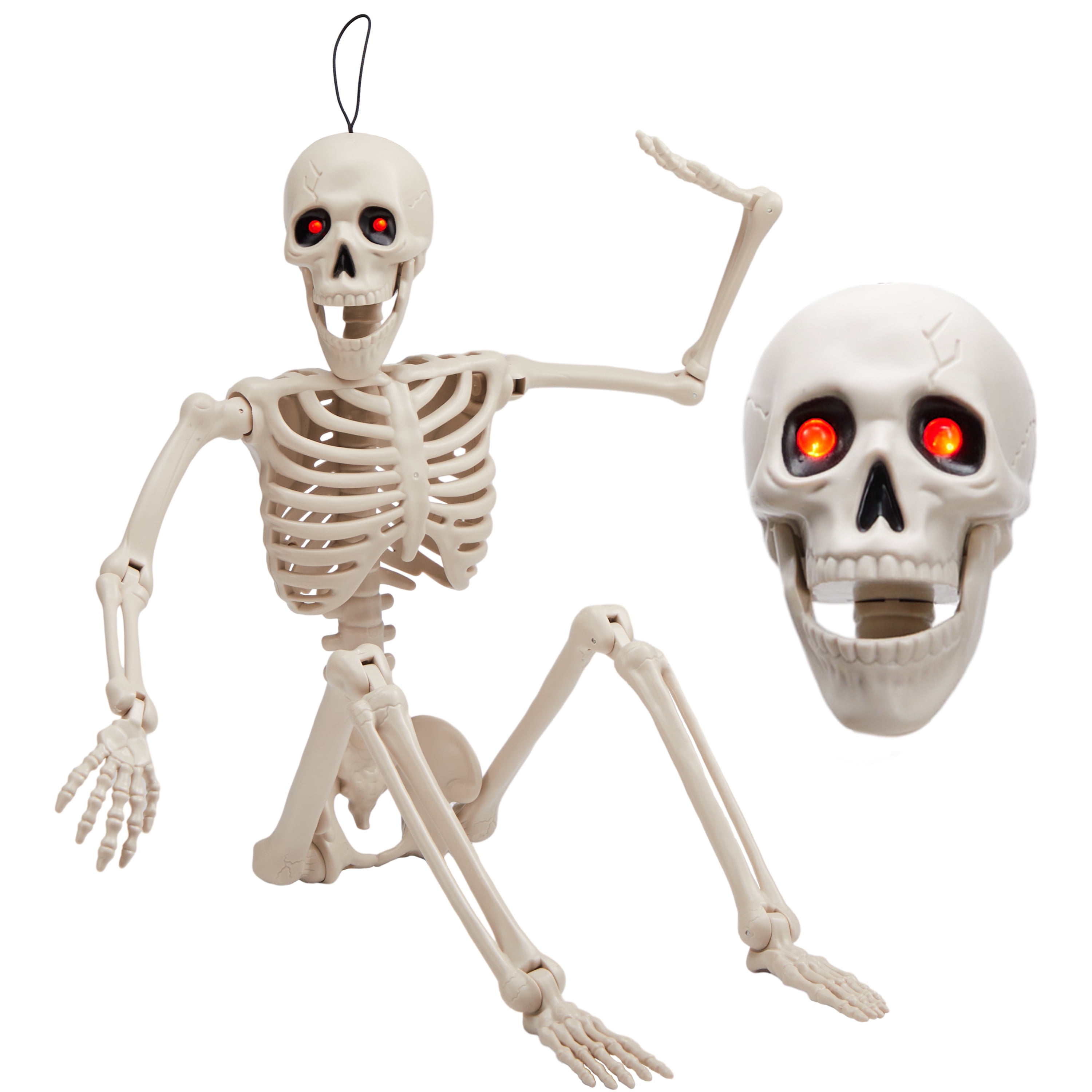 Joyfy 24 Inch Halloween Skeleton Decor with LED Light Eyes,Posable ...