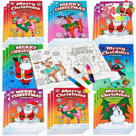 SYNCFUN 24 Pcs Christmas Coloring Book Bulk for Kids, Mini Christmas ...