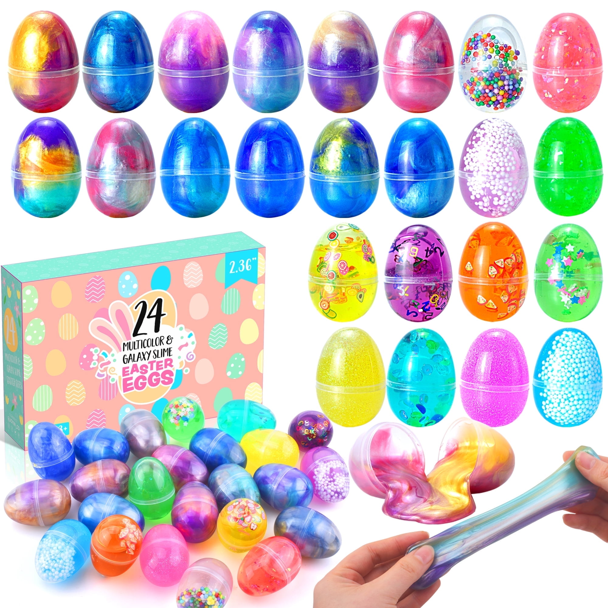 SYNCFUN 24 Pcs Easter Slime Eggs Kit, Stress Relief Toys, Party Favors, Birthday Gifts, Basket ...