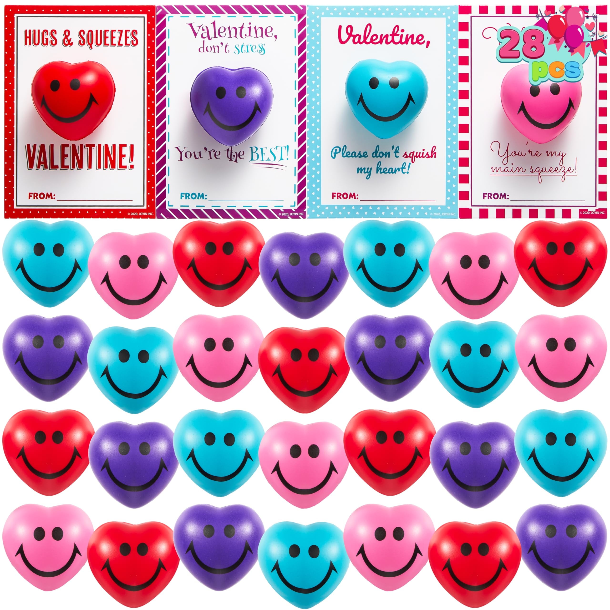 SYNCFUN Bulk 28 Packs Heart Shaped Stress Ball & Valentines Day Cards ...