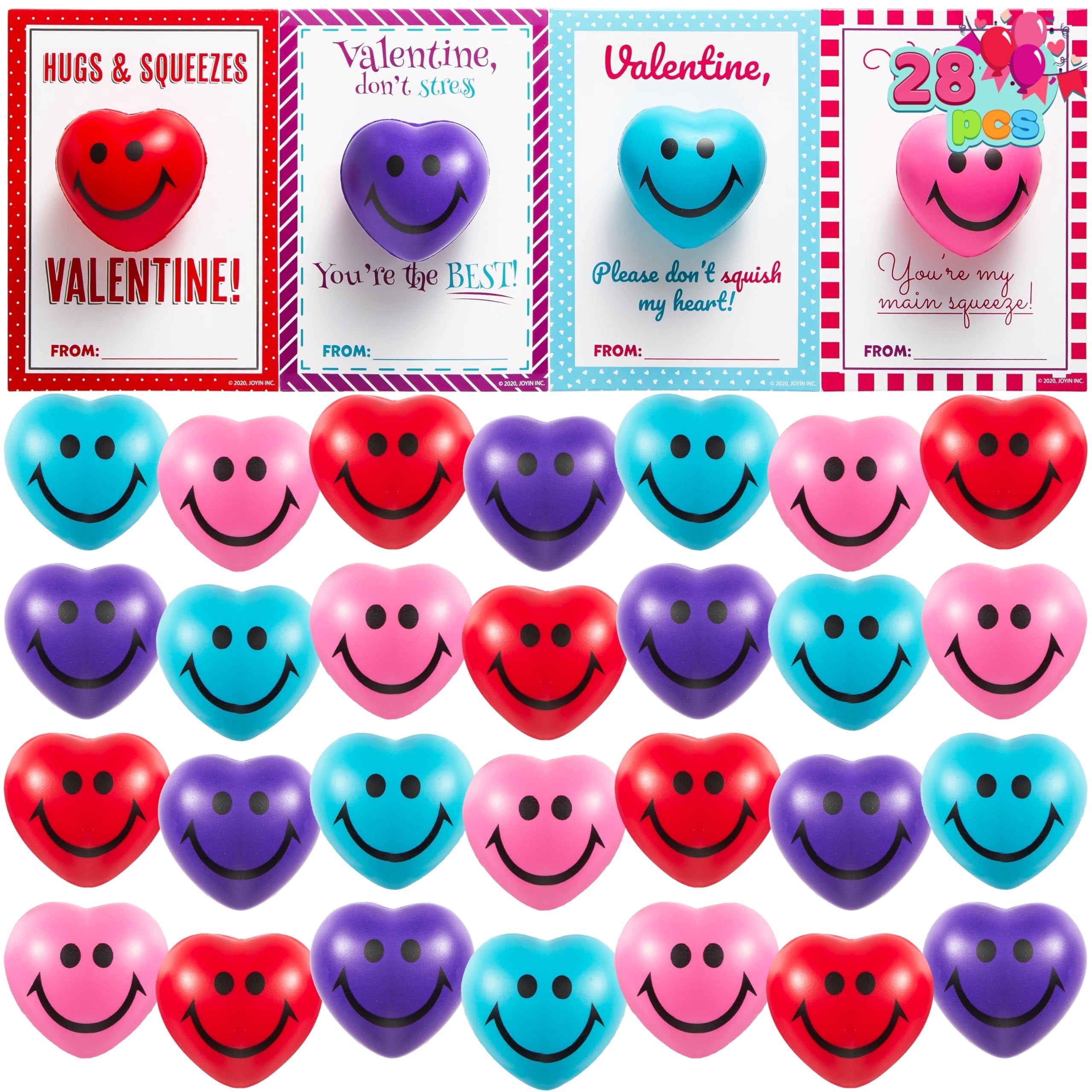 SYNCFUN Bulk 28 Packs Heart Shaped Stress Ball & Valentines Day Cards ...