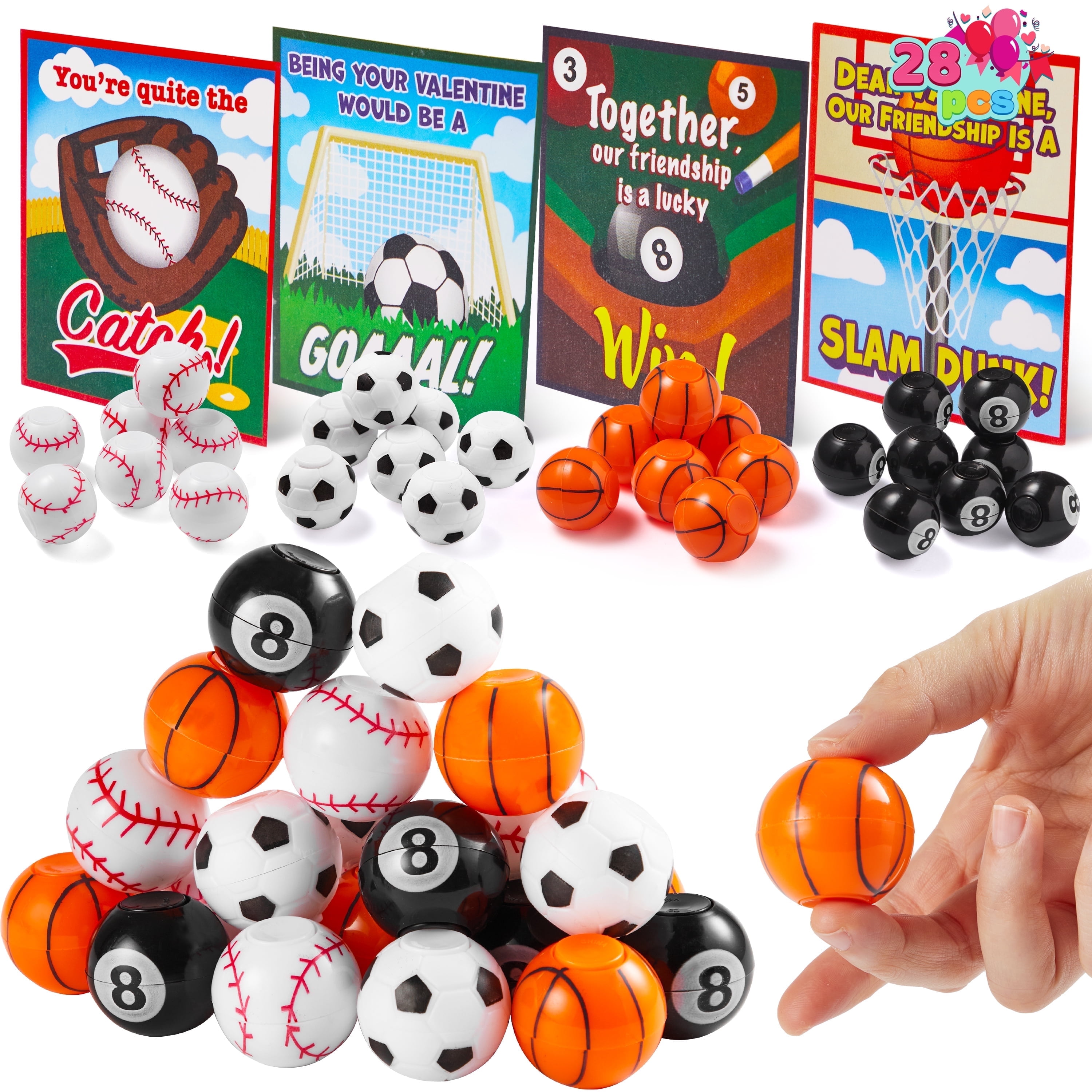 SYNCFUN 28 Packs Kids Valentine's Day Sports Fidget Spinner Balls ...