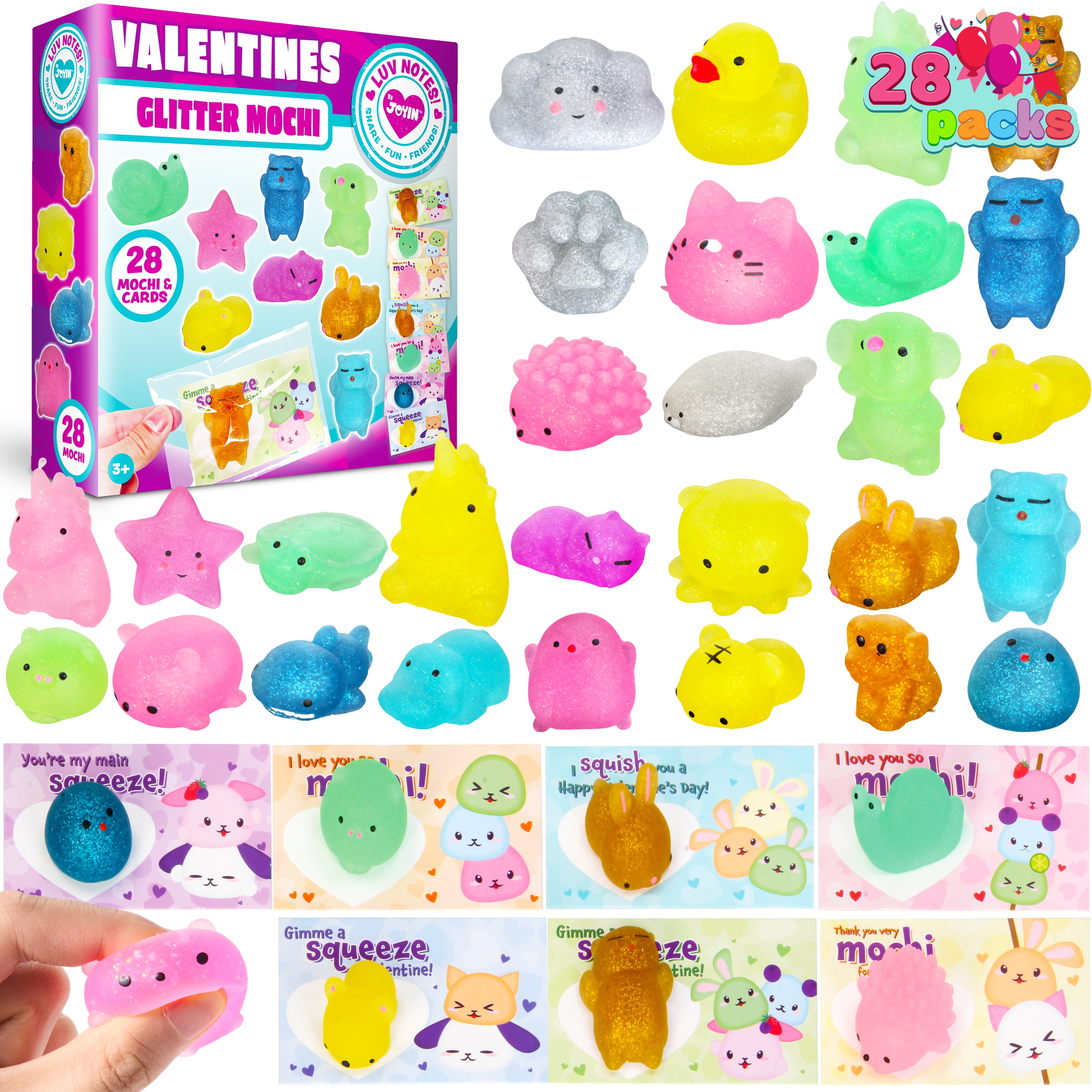 SYNCFUN 28 Packs Valentines Day Cards with Squishy Mochi Animal Fidget Toys for Kids, Class ...