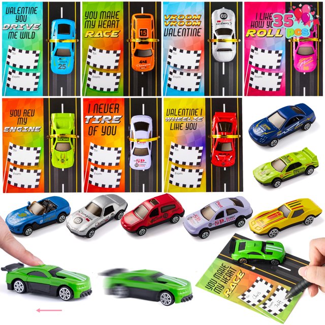 SYNCFUN 28 Packs Valentines Day Die-Cast Racing Cars Cards, Classroom ...