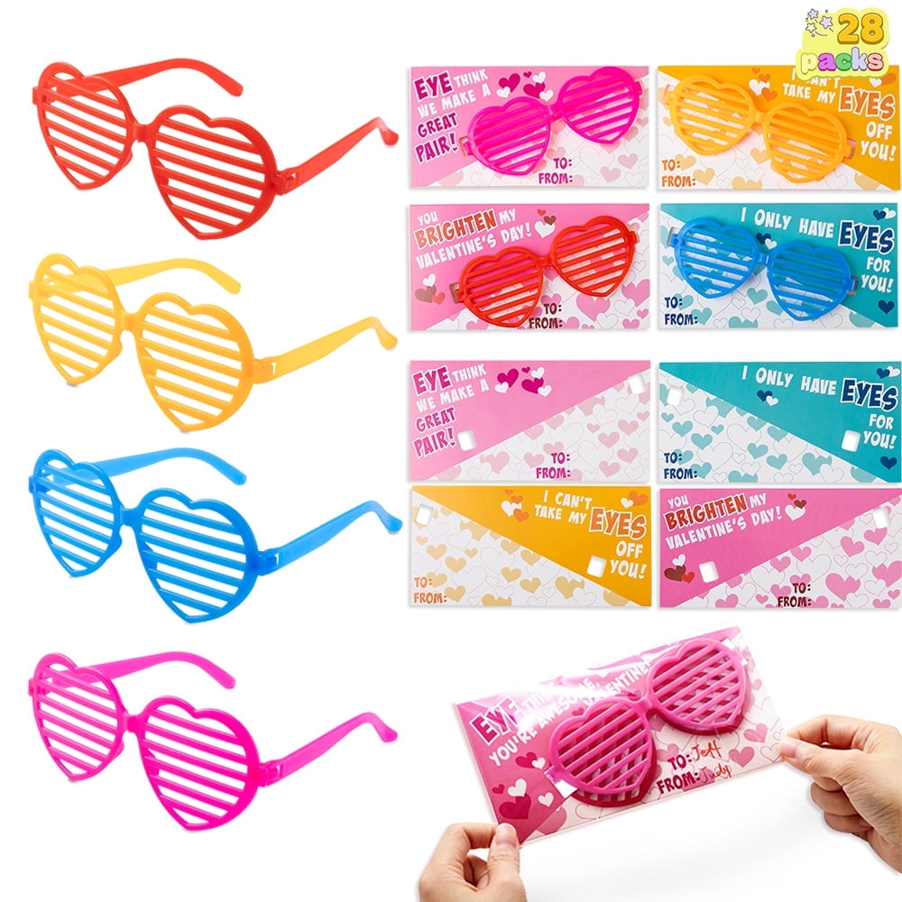 SYNCFUN 28 Packs Valentines Day Cards with Heart Glasses for Kids ...