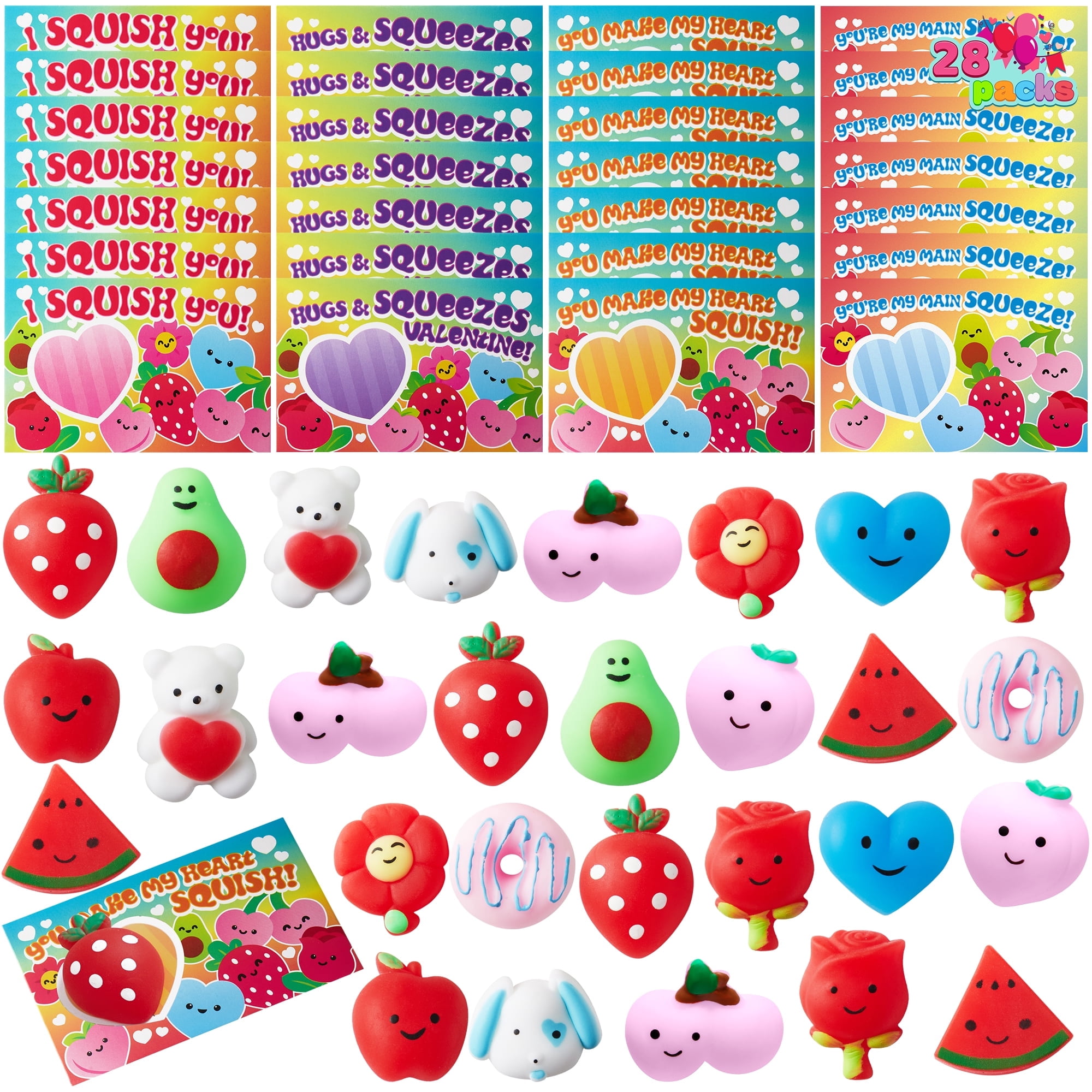 SYNCFUN 28 Packs Valentines Day Mochi Squishy Toys with Gift Cards ...