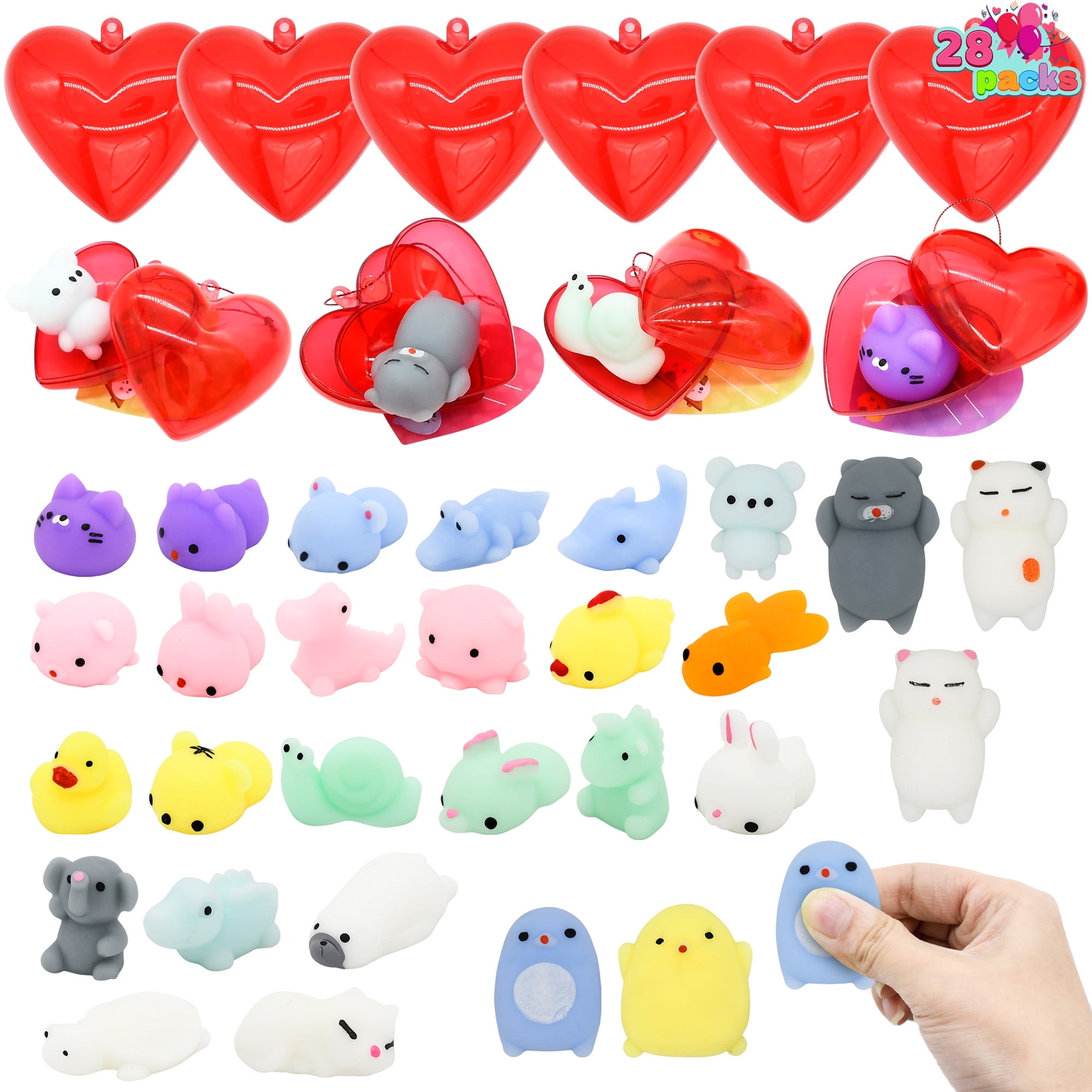 SYNCFUN 56 Pcs Valentines Favors: 28 Mochi Toys & 28 Cards, Stress ...