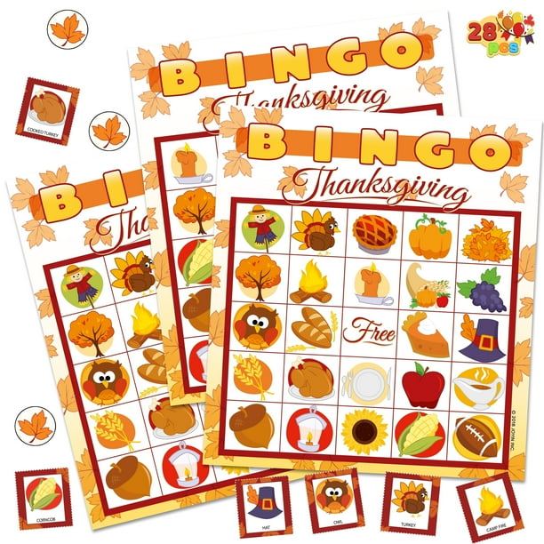SYNCFUN 28 Players Thanksgiving Bingo Game Cards for Kids Family ...