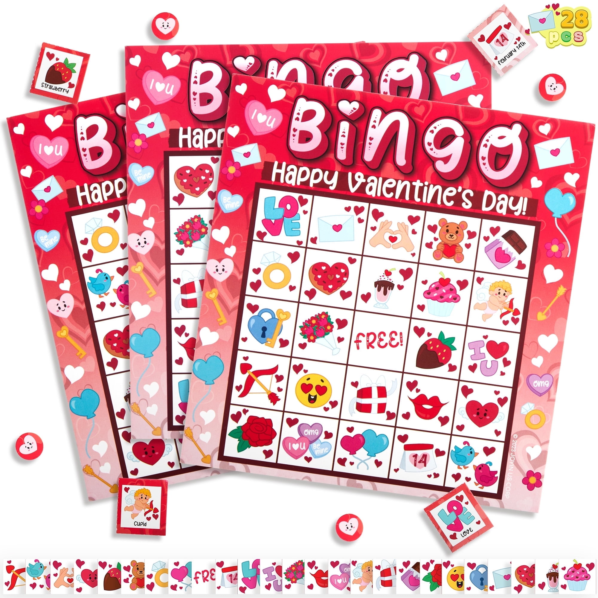 SYNCFUN Valentine's Day Bingo Game Cards Activity Set for 28 Players ...