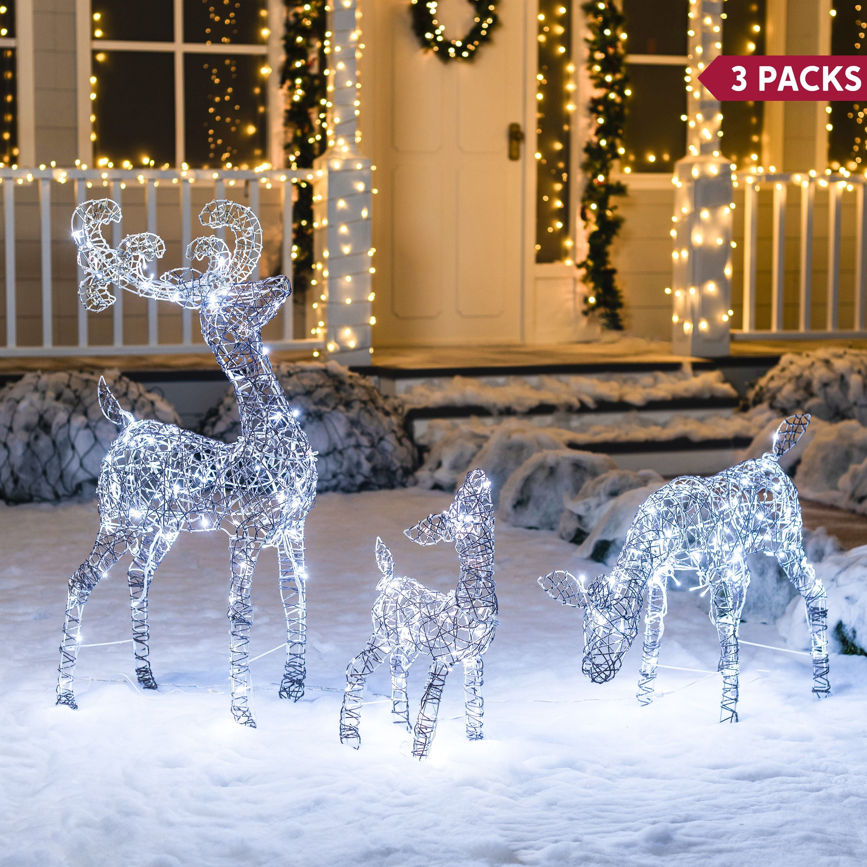 Joyfy 3 Pack Reindeer Christmas Outdoor Yard Light Decorations,185 LED ...