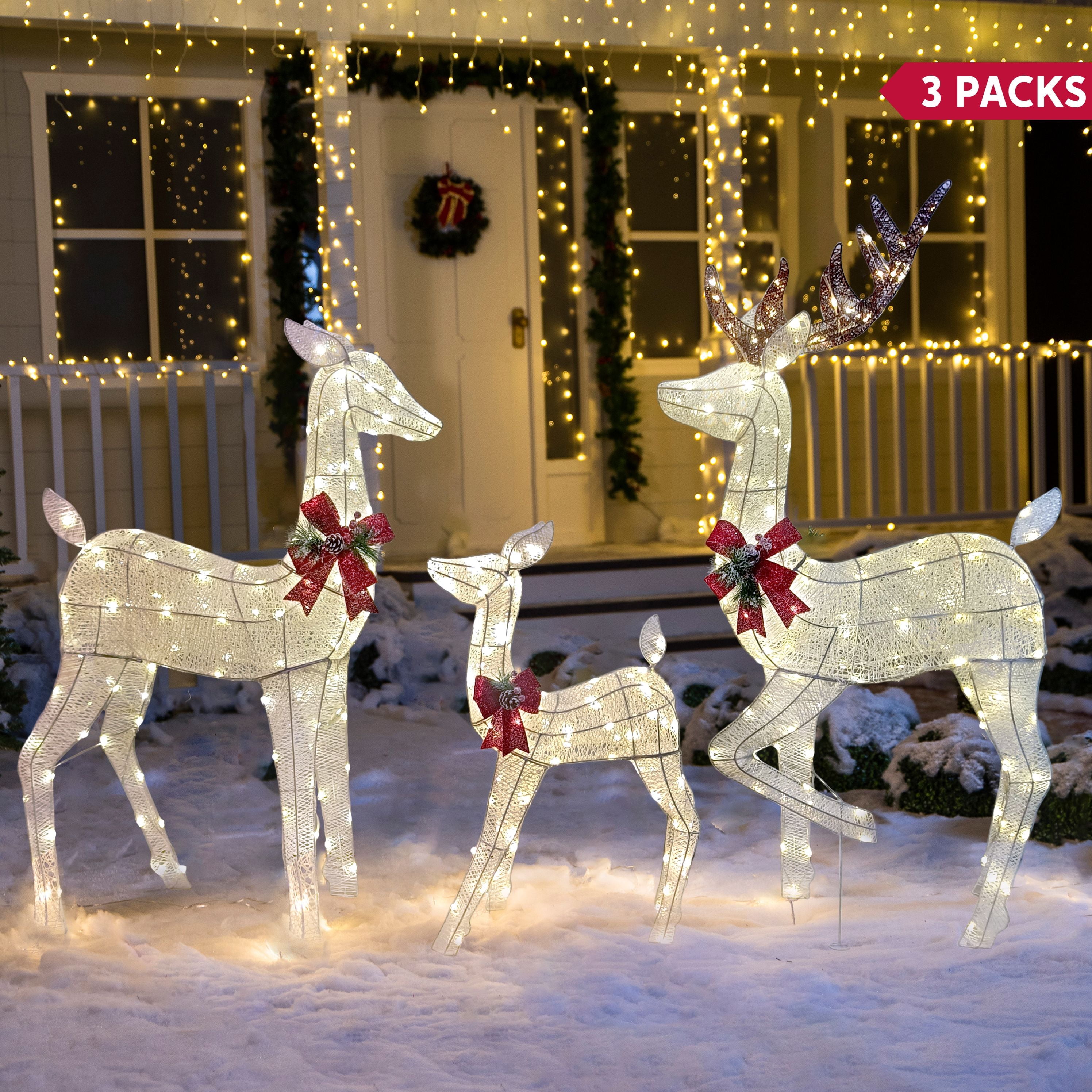 Joyfy 3 Pack Reindeer Christmas Outdoor Yard Light Decorations,360 LED ...