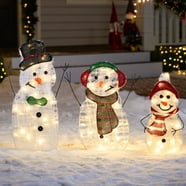 Set of 3 Lighted Tinsel Snowmen Family Christmas Yard Decorations ...