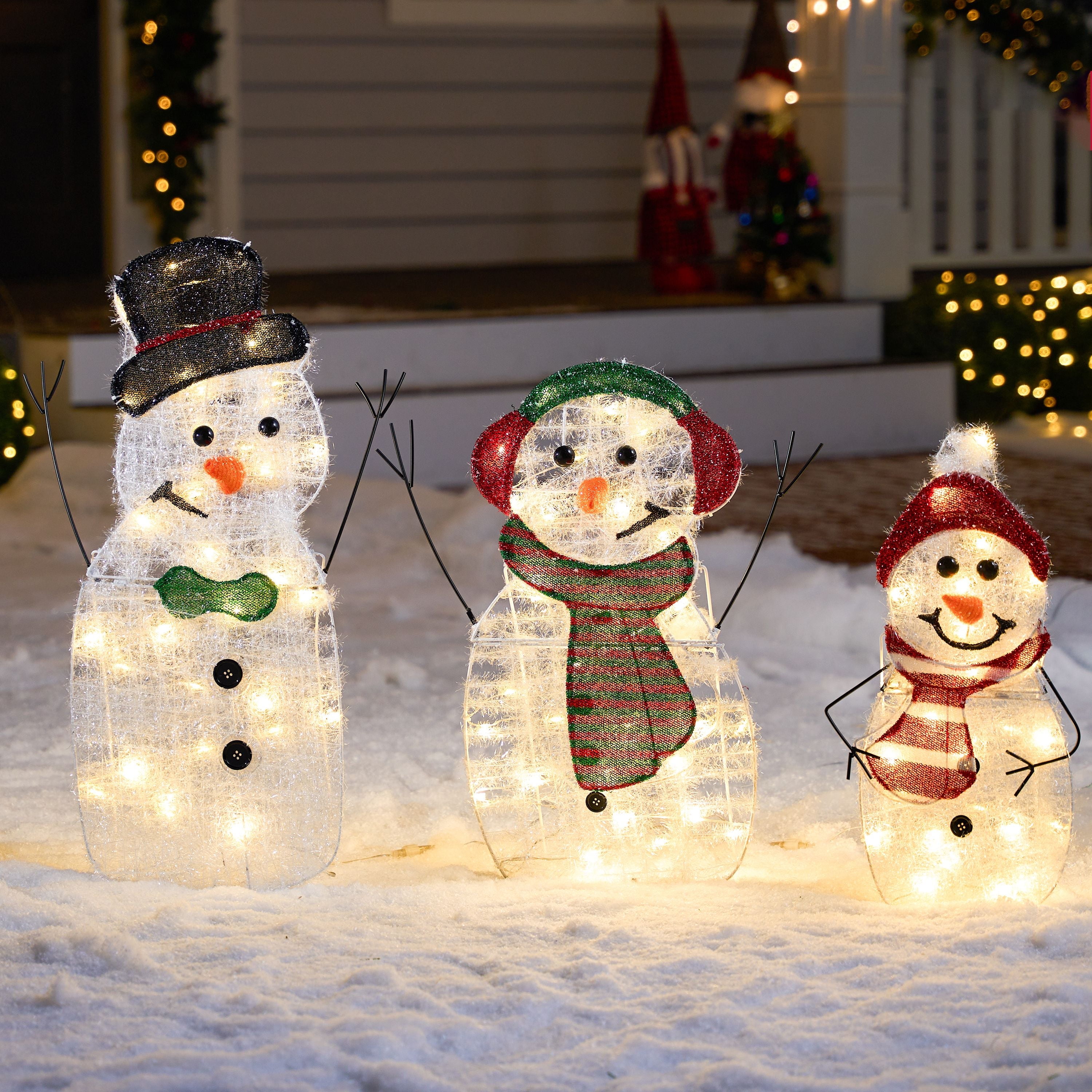 Joyfy 3 Pcs Snowman Family Yard Light Christmas Outdoor Decorations,2D ...