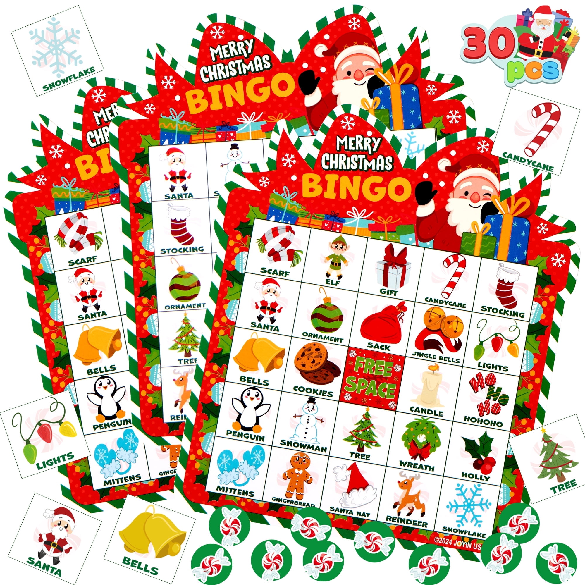 Joyfy 30 Players Christmas Bingo Cards for Kids Family Activities ...