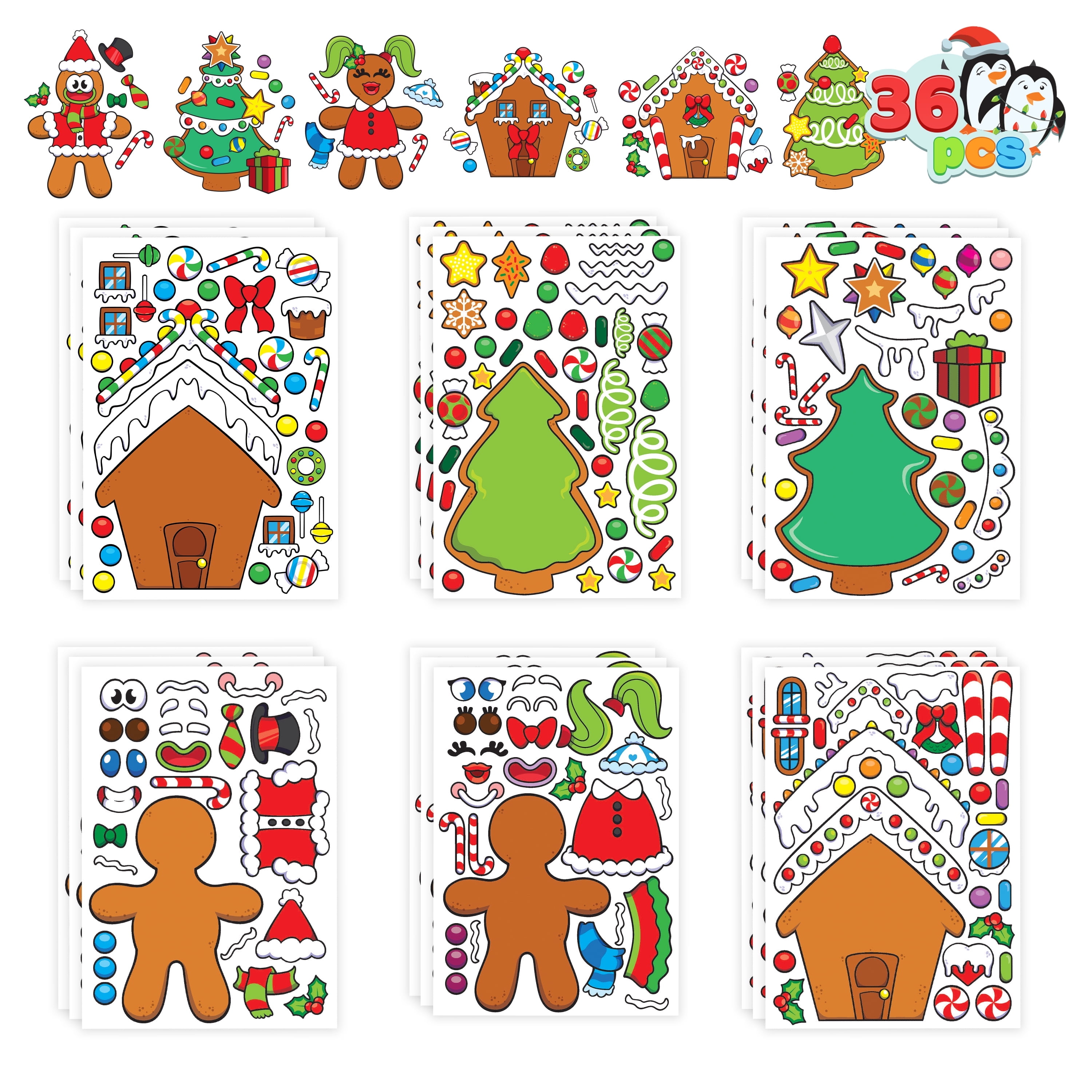 Joyfy 36 Pcs Christmas Make-a-face Sticker Sheets for Kids, Make Your ...