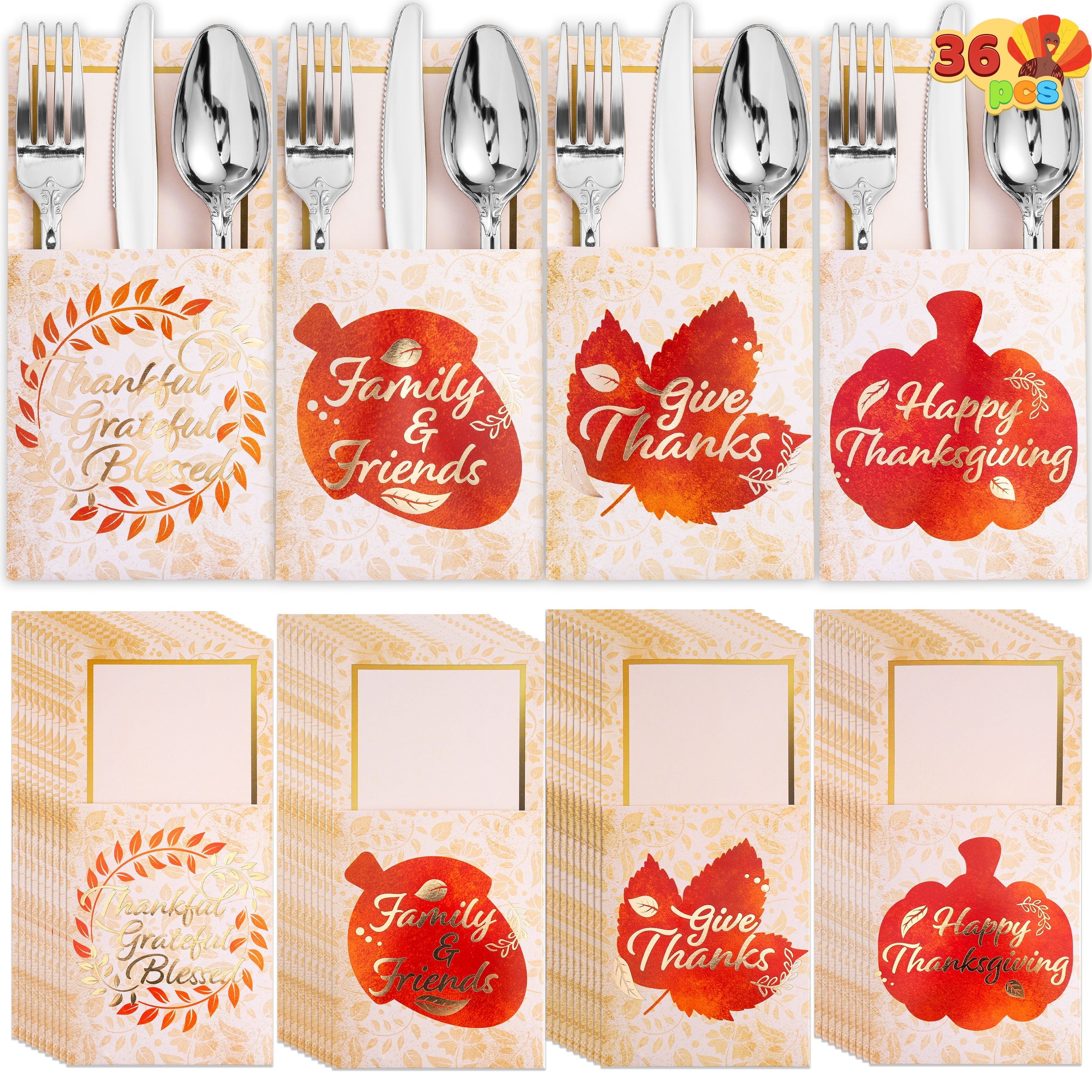 Joyfy 36 Pcs Thanksgiving Table Decorations for Cutlery Holders,Fall ...