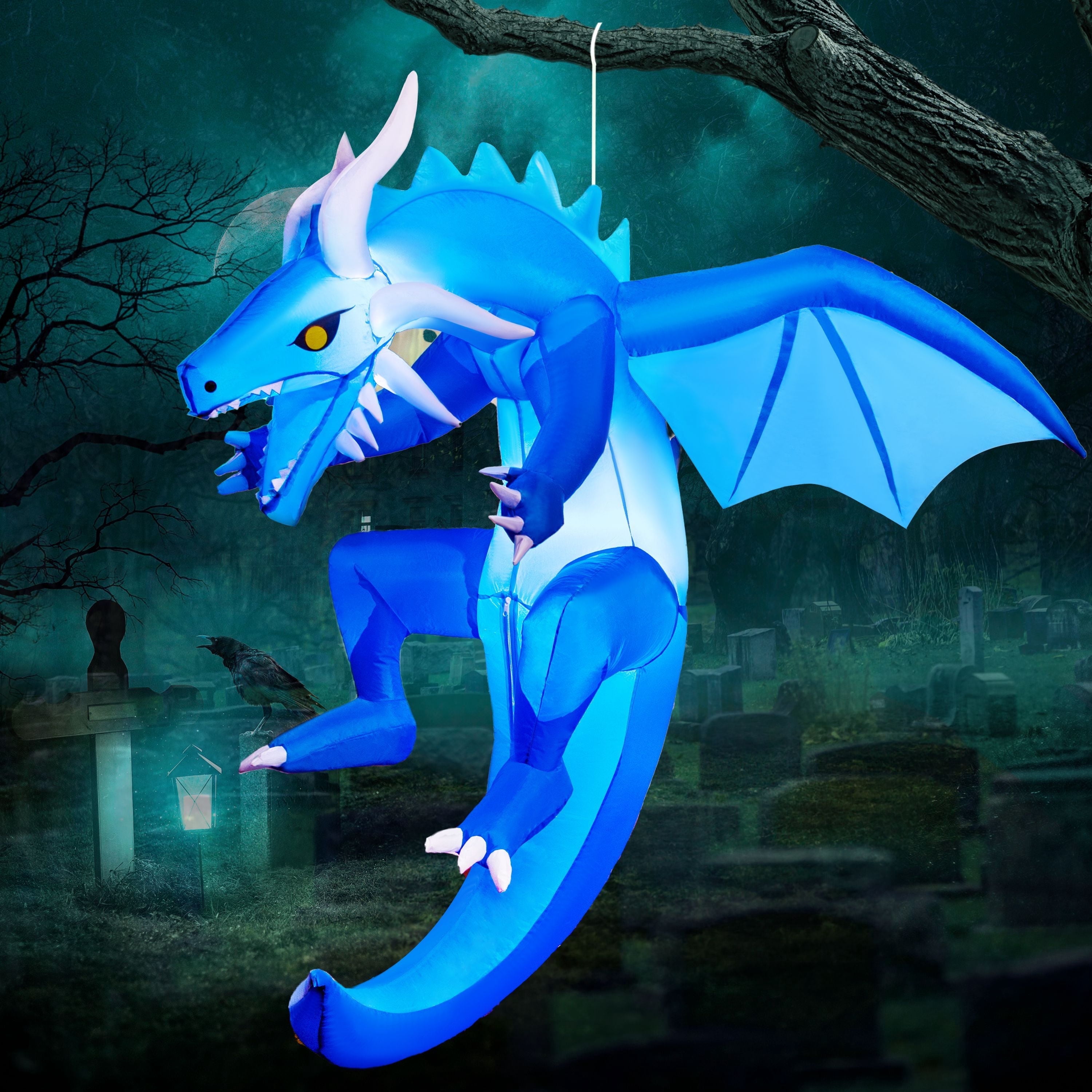 Joyfy 5 FT Halloween Inflatable Ice Dragon,Blue Hanging Flying Dragon ...