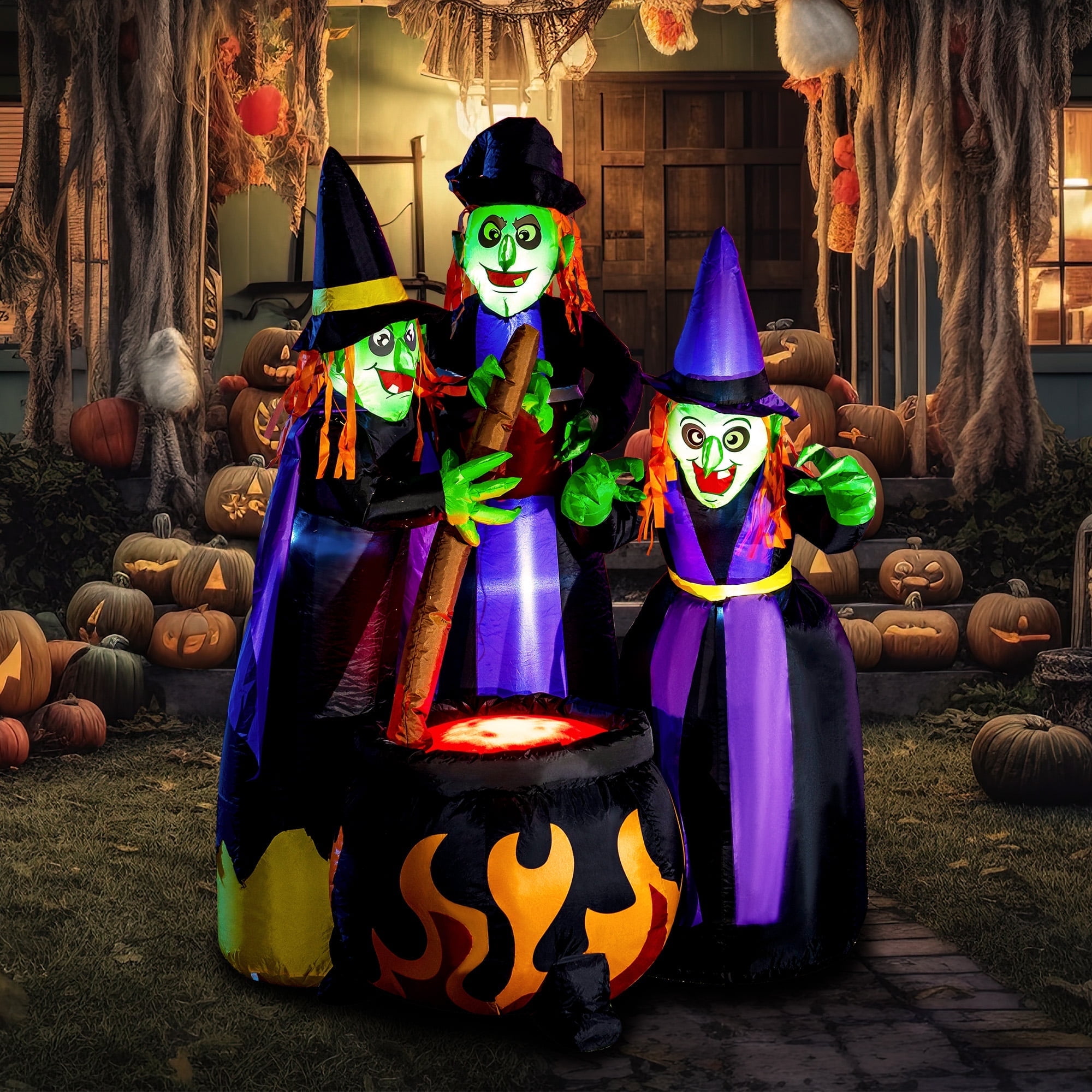 Joyfy 6 ft Halloween Inflatable Outdoor Witches Cauldron Pot Large ...