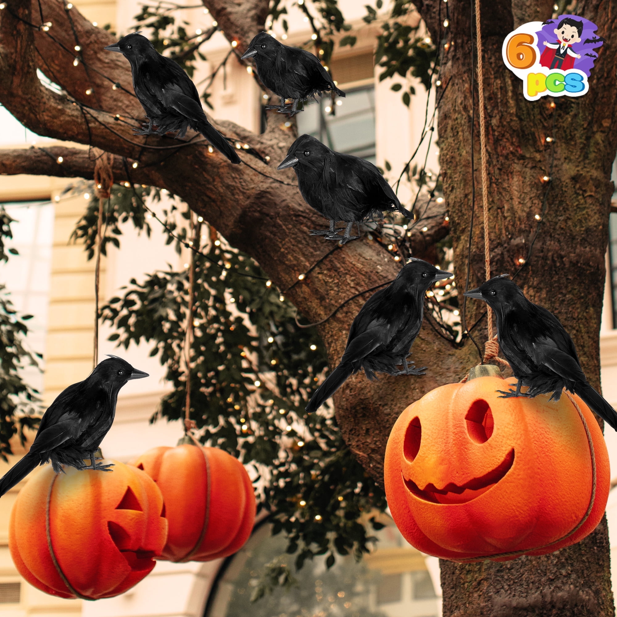 SYNCFUN 6 Pcs Halloween Crow Decorations,Vintage Indoor Halloween ...