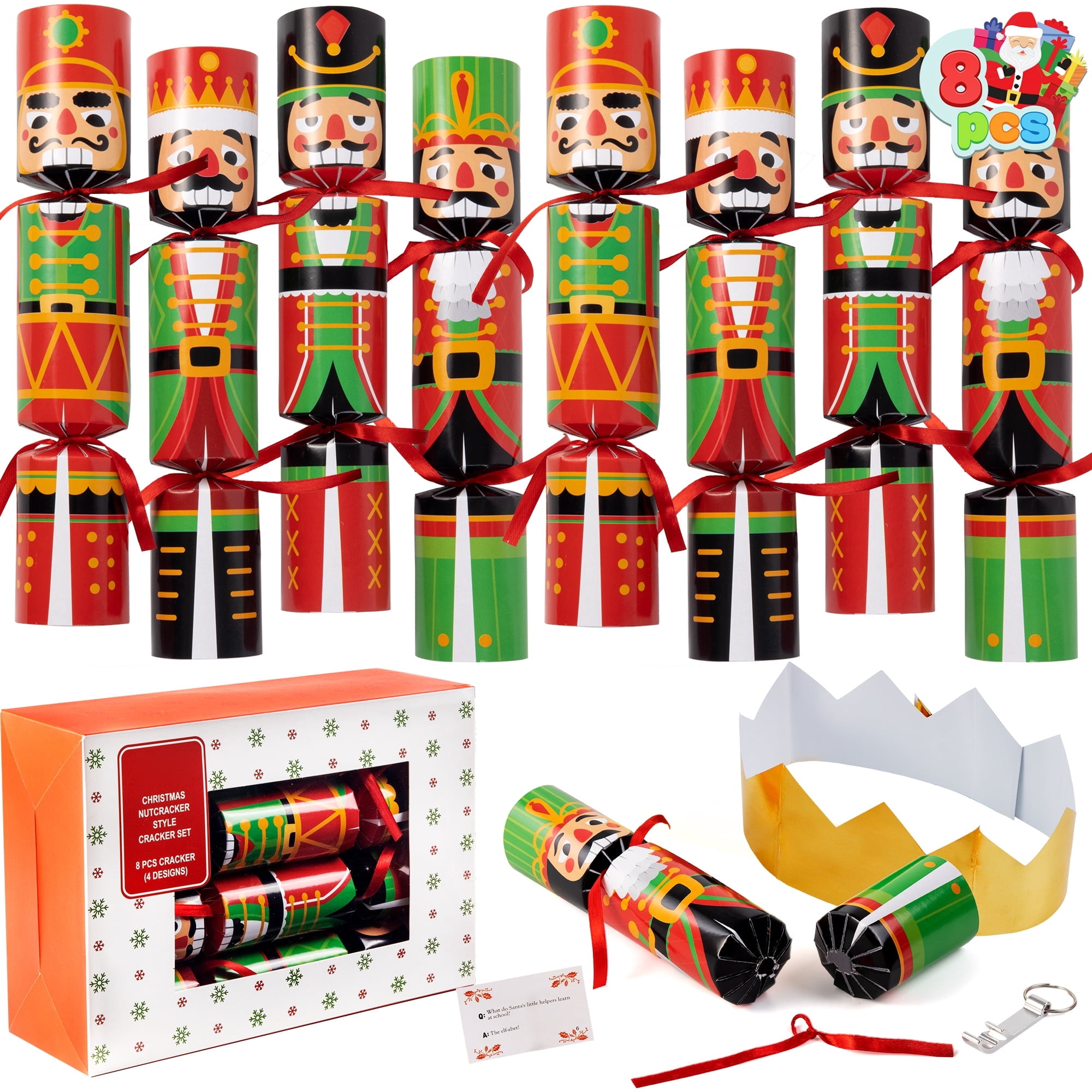 Joyfy 8 Pcs Christmas Crackers Party Favor Non-Snap Nutcracker Style ...