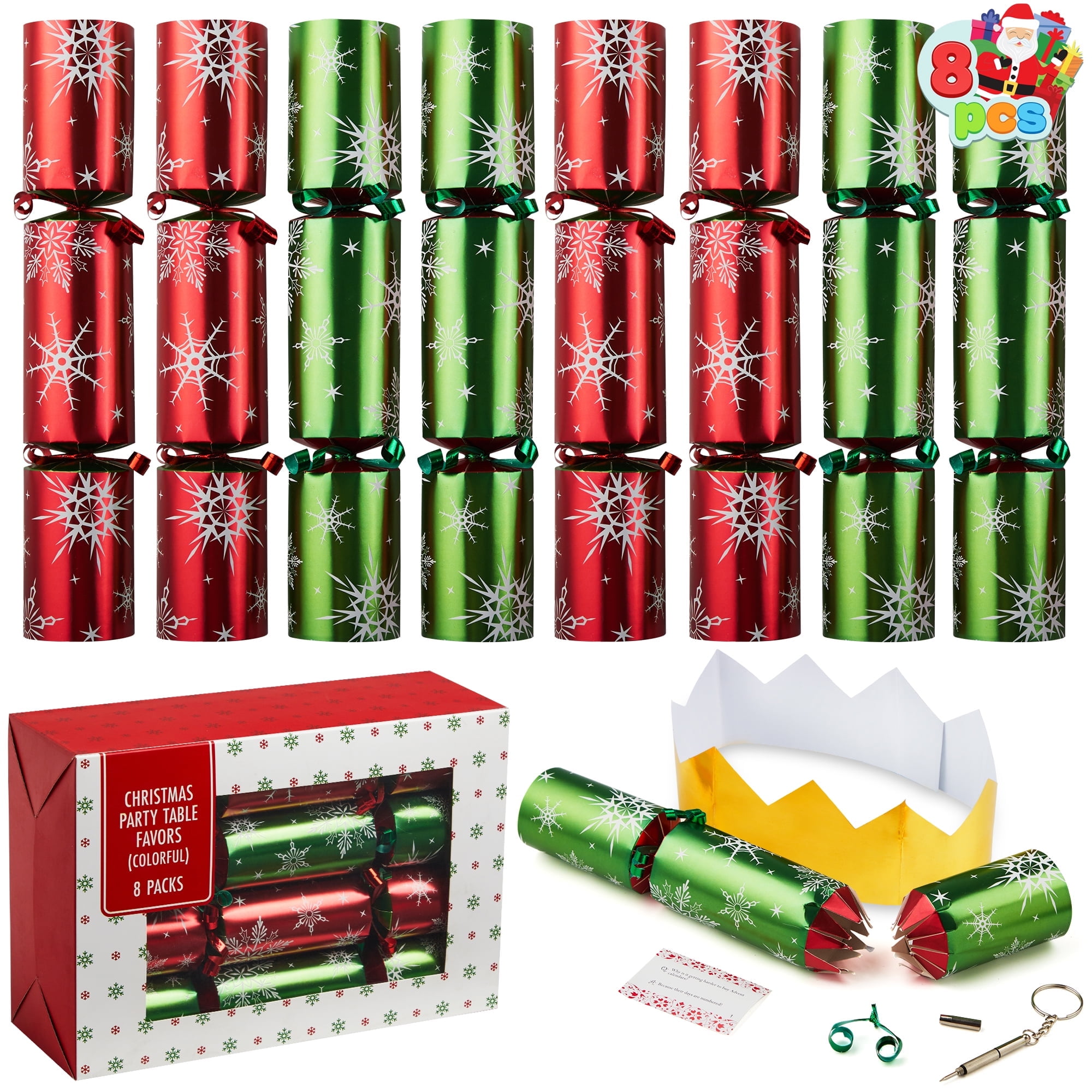 Joyfy 8 Pcs Christmas Crackers Party Favor Non-Snap Red & Green ...